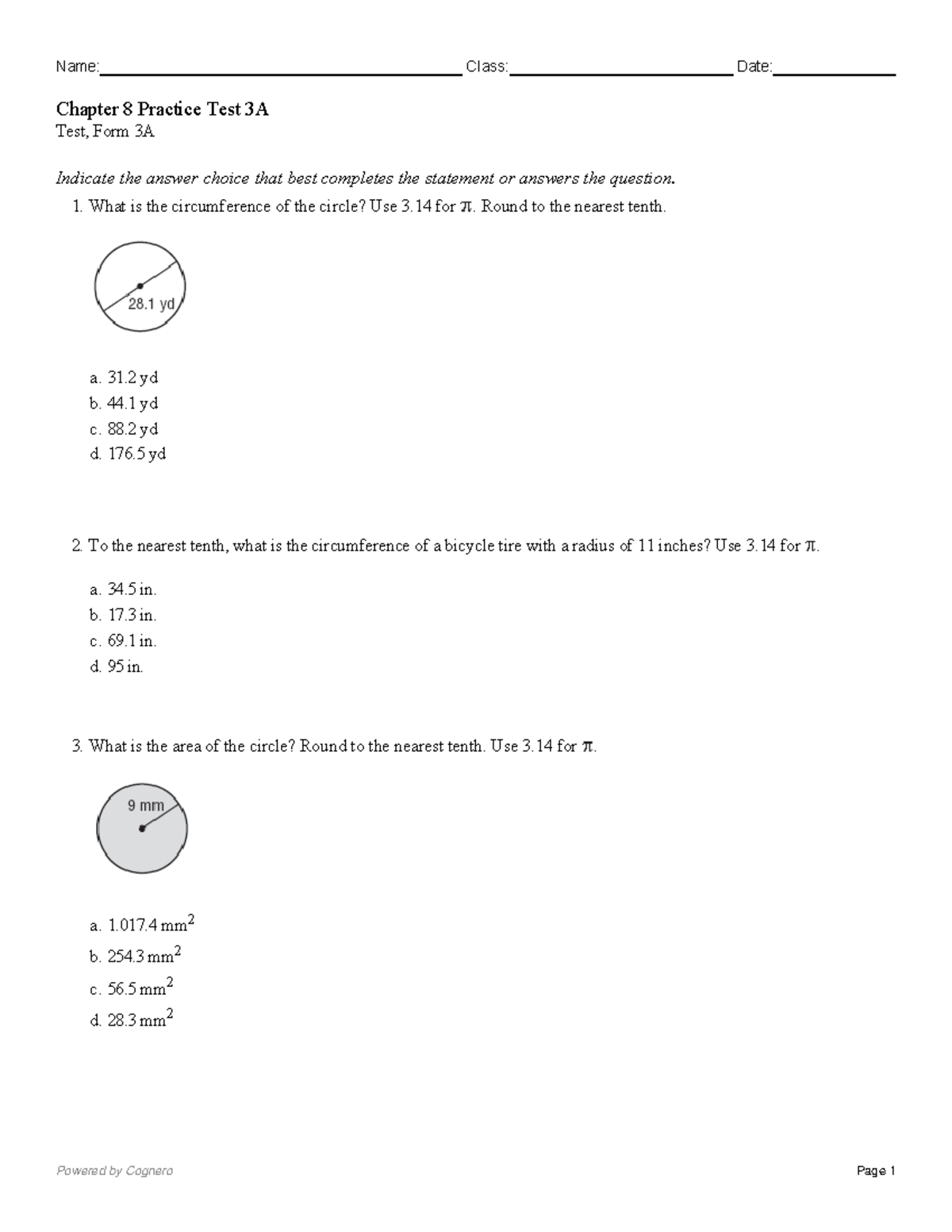Chapter 8 Practice Test 3a - Indicate The Answer Choice That Best