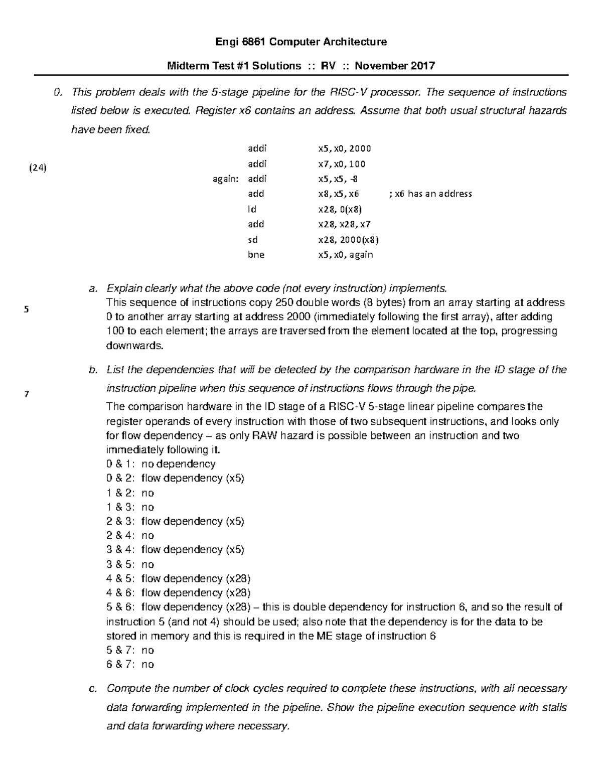 Solutions Midterm #1 - Engi 6861 Computer Architecture Midterm Test #1 ...