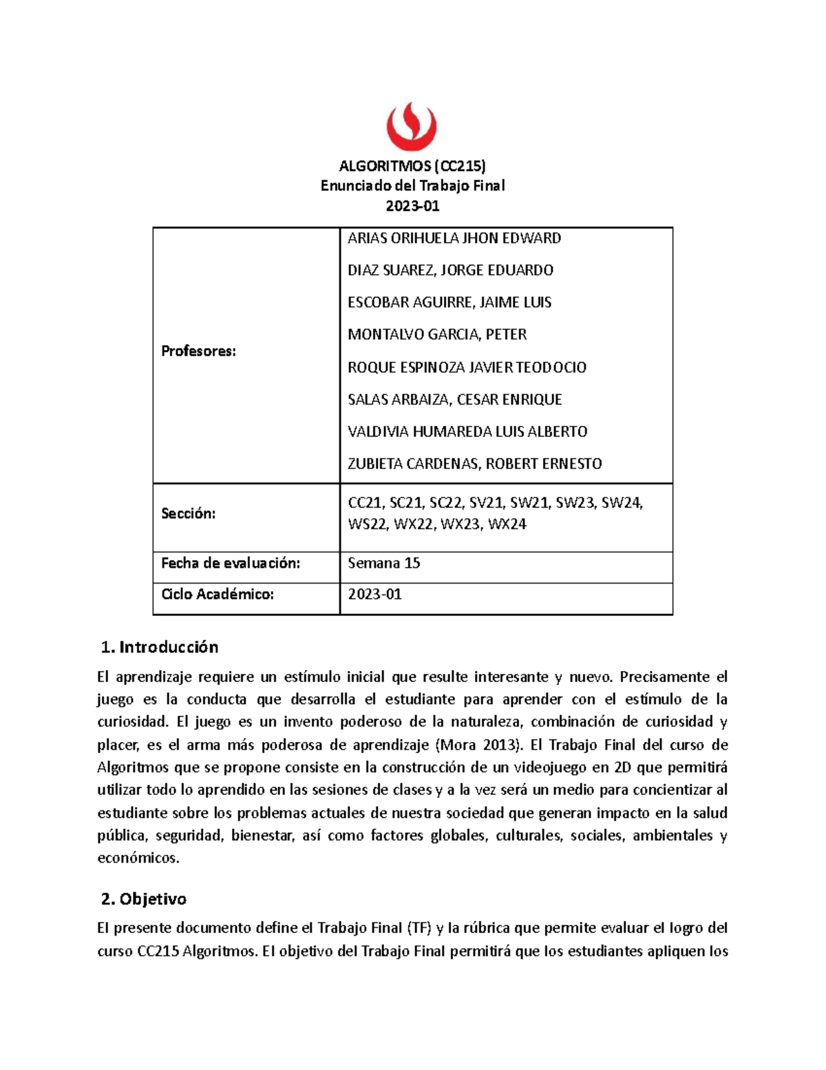 CC215 Enunciado Trabajo Final 2023-01 - ALGORITMOS (CC215) Enunciado ...