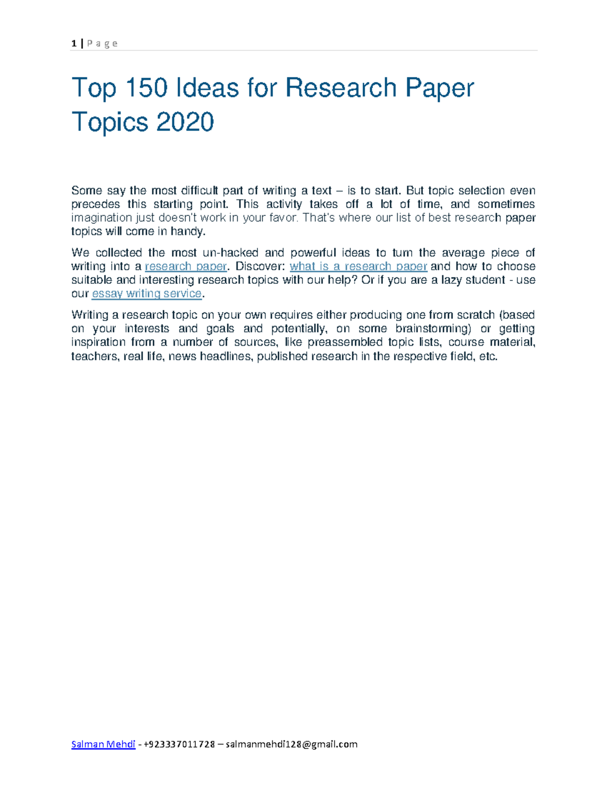 Top 150 Ideas for Research Paper Topics - But topic selection even ...