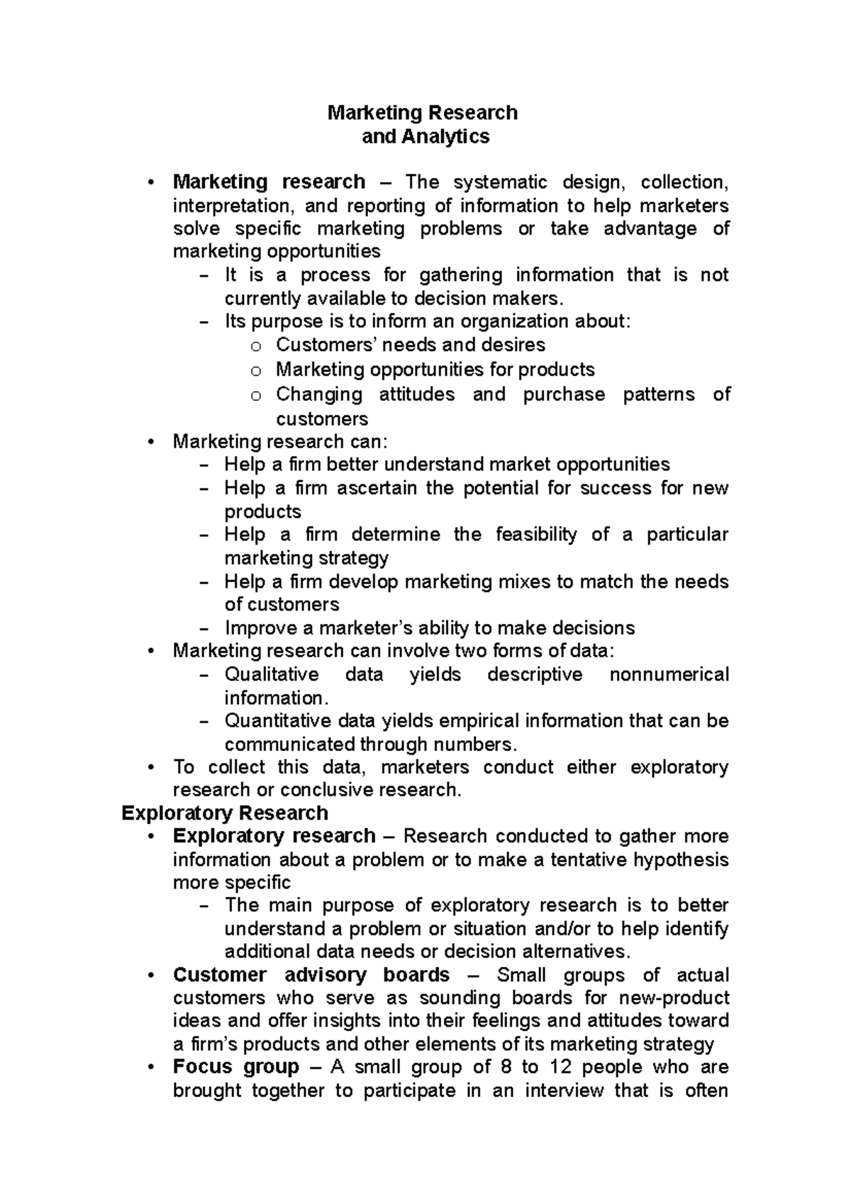 Marketing Research and Analytics - Studocu