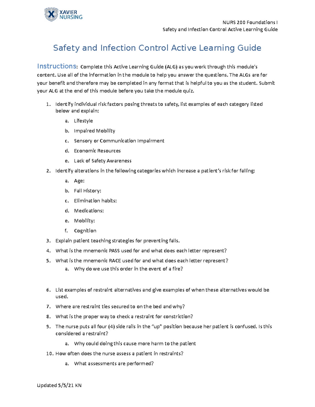 Safety and Infection Control Active Learning Guide - Use all of the ...