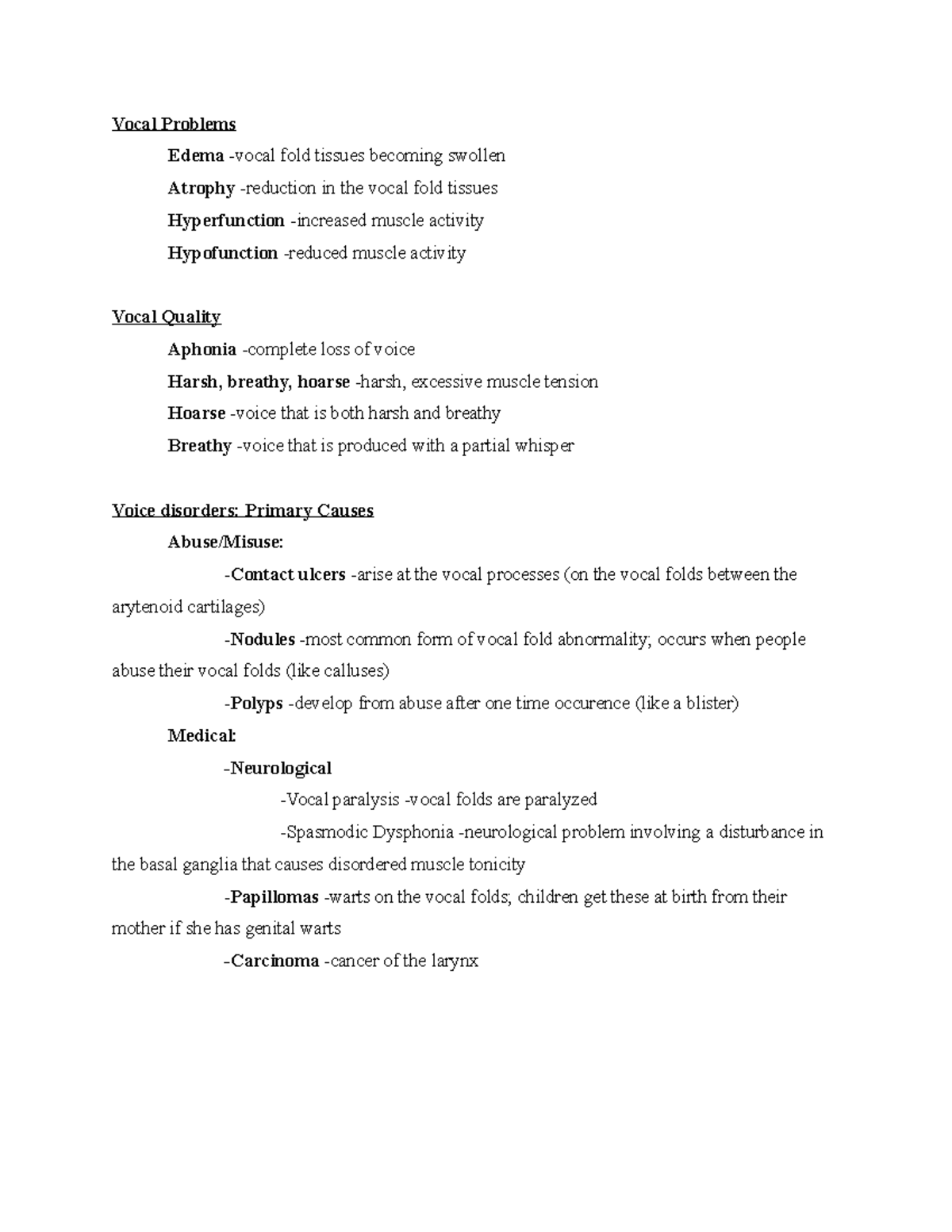 Communication Disorders Module 4 - Vocal Problems Edema -vocal fold ...