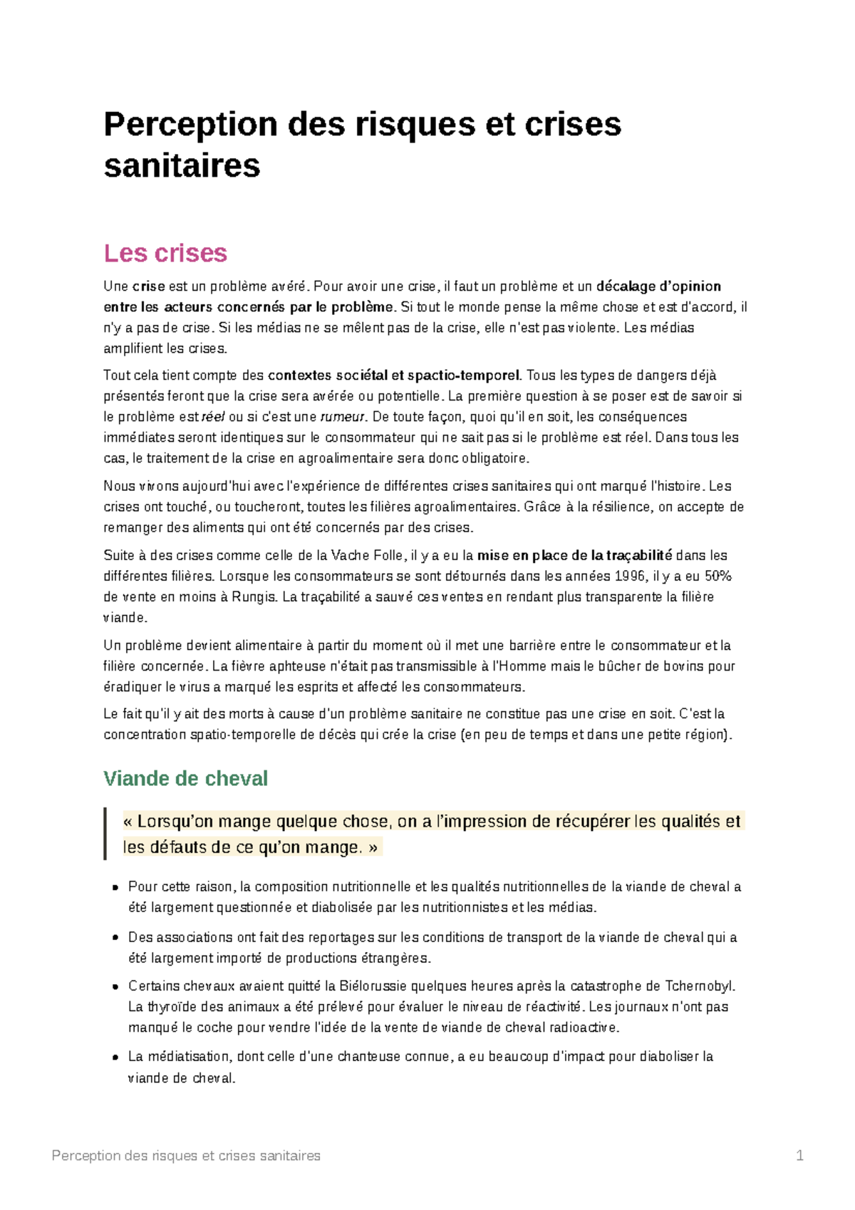 Perception des risques et crises sanitaires - Perception des risques et ...