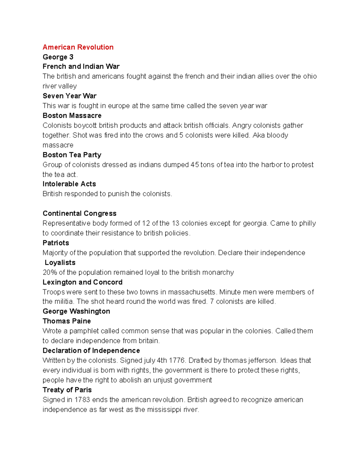 American Revolution - Lecture notes 9 - American Revolution George 3 ...