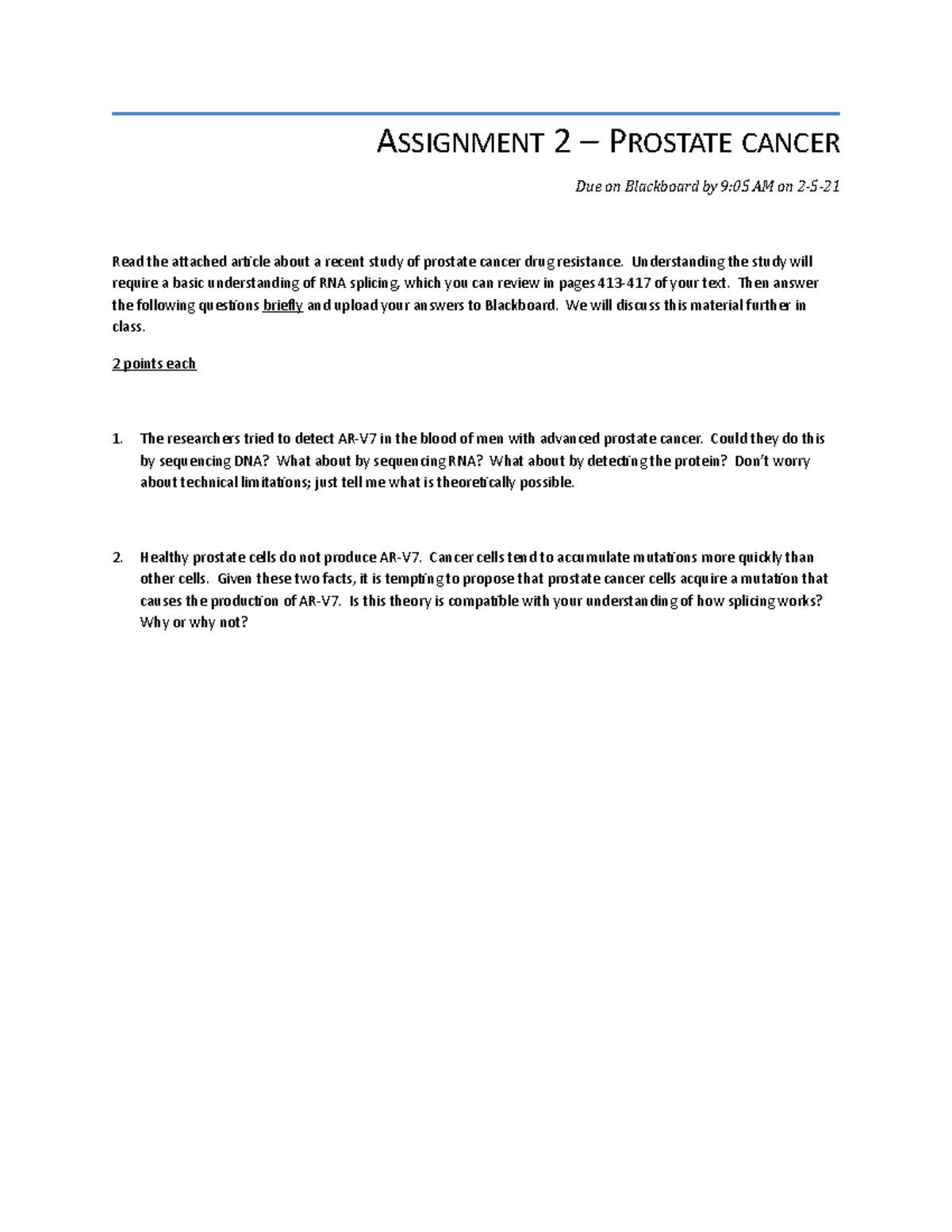 Assignment 2 - Prostate cancer - ASSIGNMENT 2 – PROSTATE CANCER Due on ...