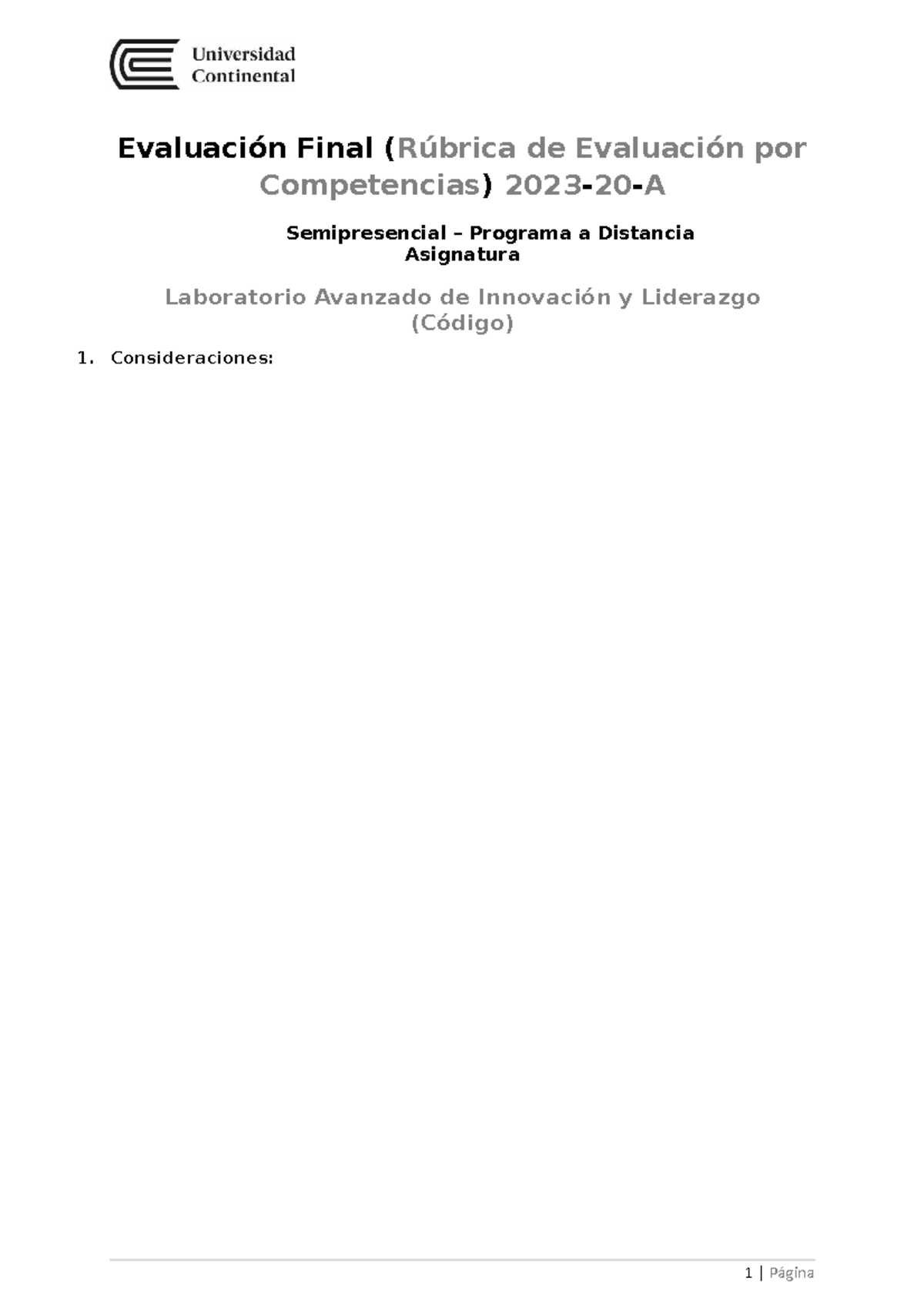 Examen Final CON Rubrica POR Competencias 2023 - Evaluación Final (Rúbrica de Evaluación por ...