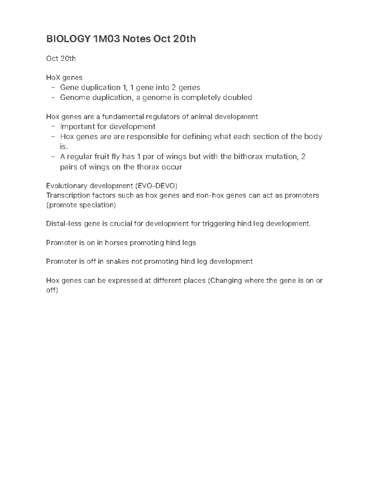 Biology 1M03 Notes Oct 20th - – – – – – BIOLOGY 1M03 Notes Oct 20th Oct ...