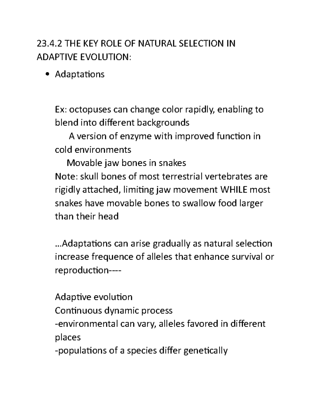 23.4.2 THE KEY ROLE OF Natural Selection IN Adaptive Evolution - 23.4 ...