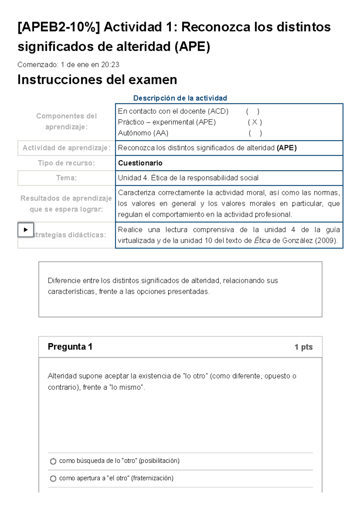 Examen [APEB 2-10%] Actividad 1 Reconozca los distintos significados de ...