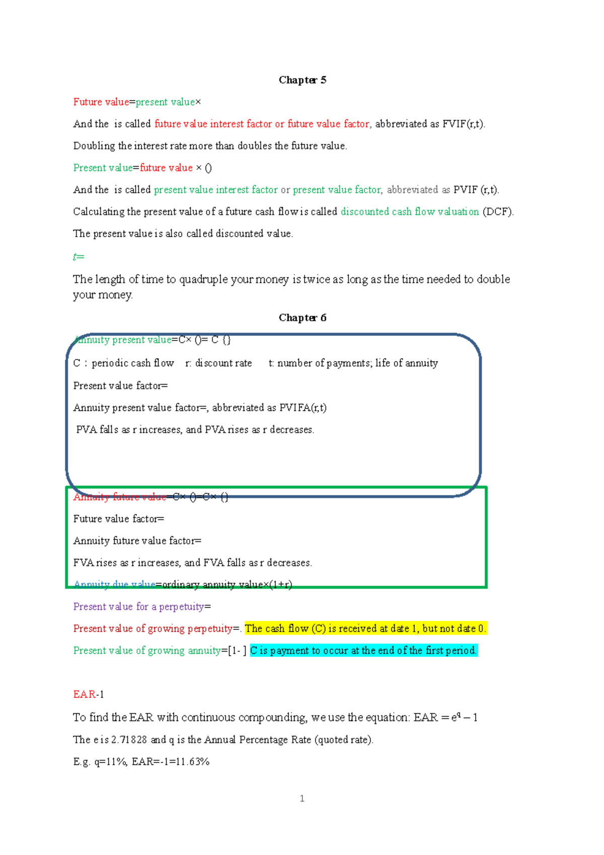Summary of Introduction to Valuation The Time Value of Money and ...