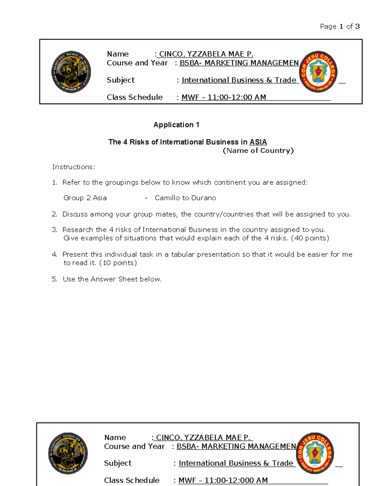 Application 1 The 4 Risks of International Business - Page 1 of 3 ...