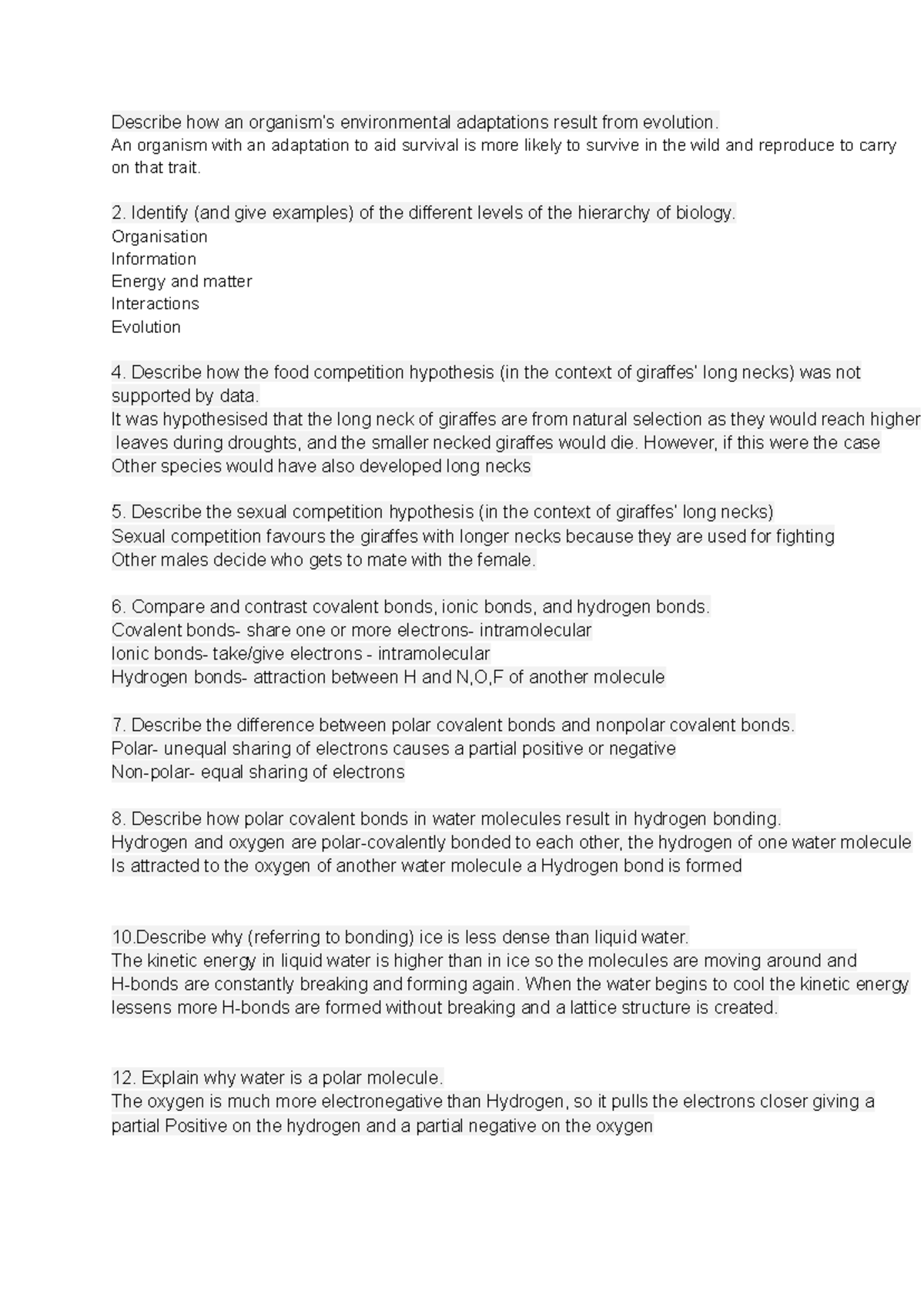 BIO midterm 1 study sheet - Describe how an organism’s environmental ...
