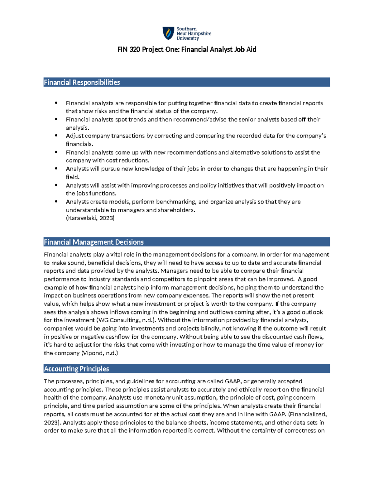 Financial Analyst Job Aid - FIN 320 Project One: Financial Analyst Job ...