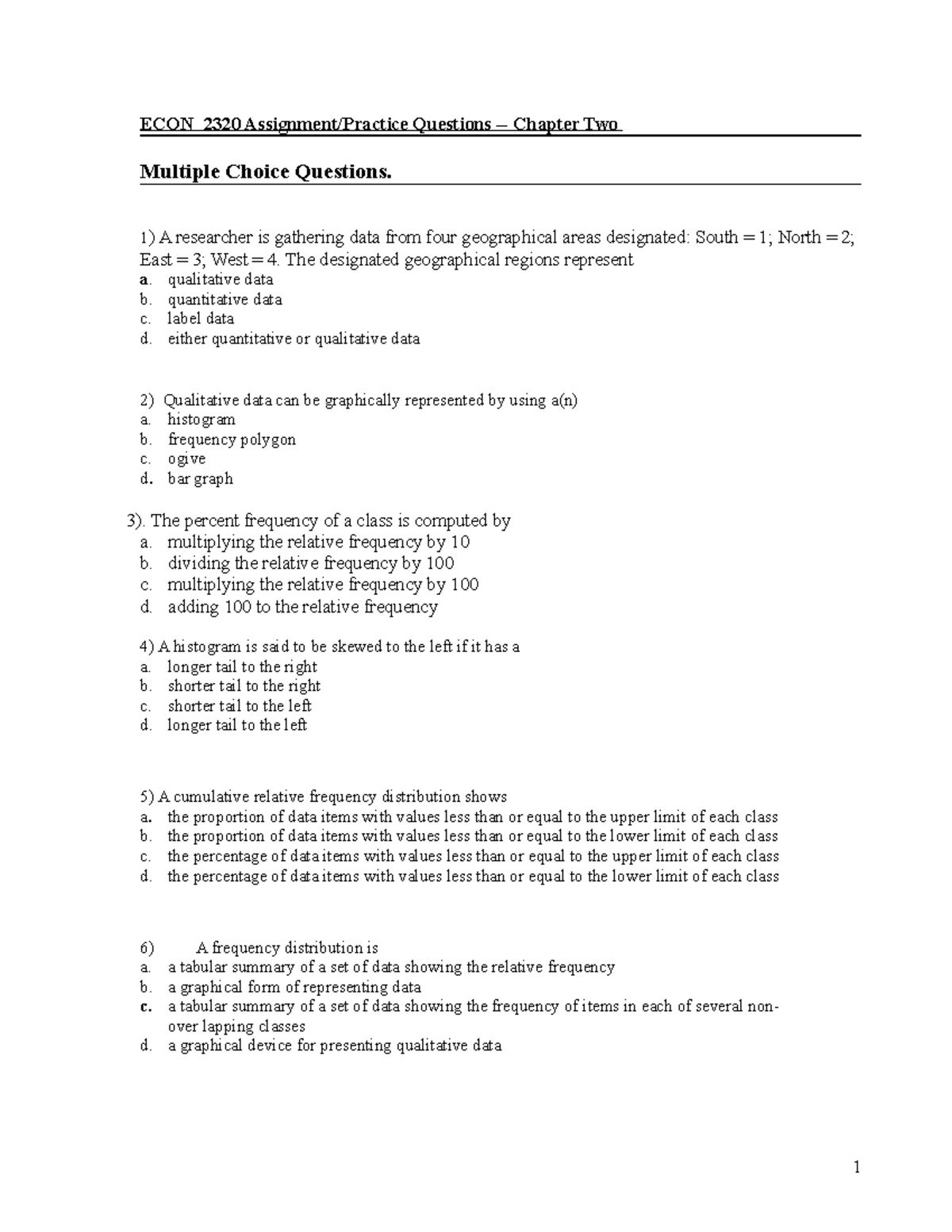 Student Copy Chapter 2 Practice Questions - ECON 2320 Assignment ...