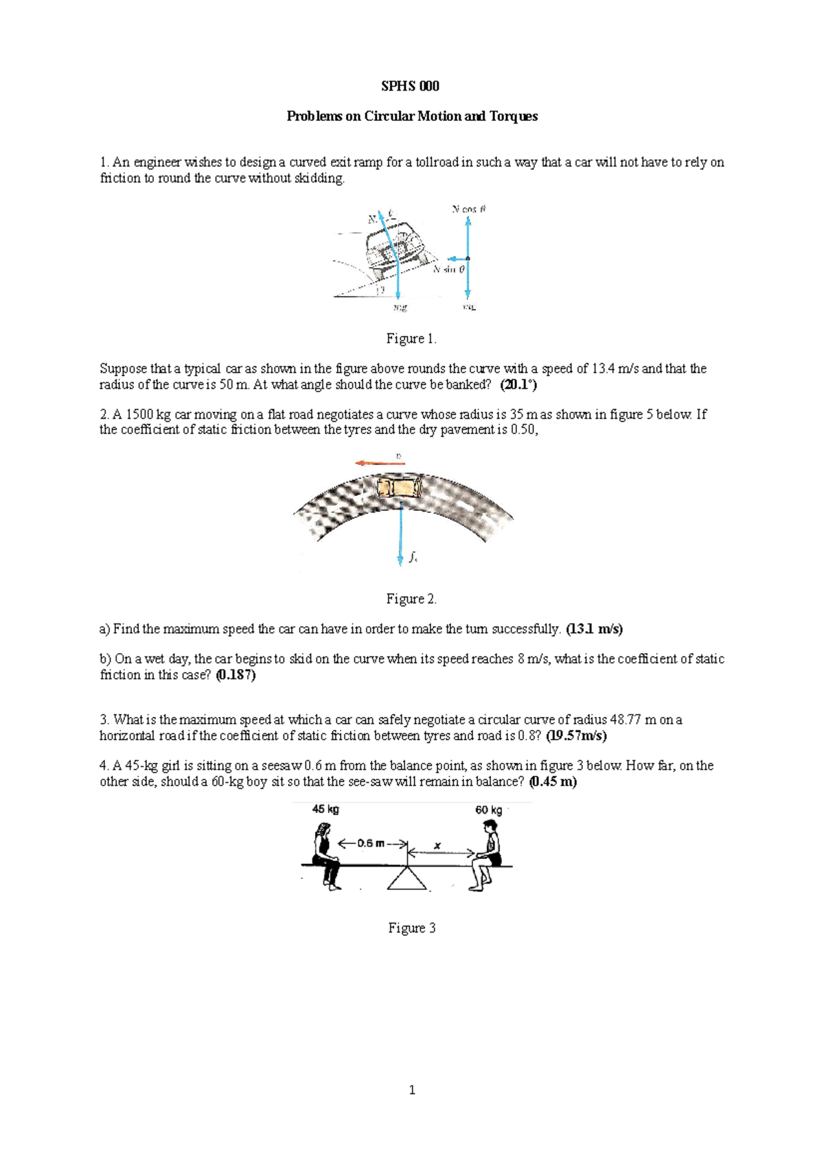 SPHS000 Torque AND Circular Motion Problems - SPHS 000 Problems on ...