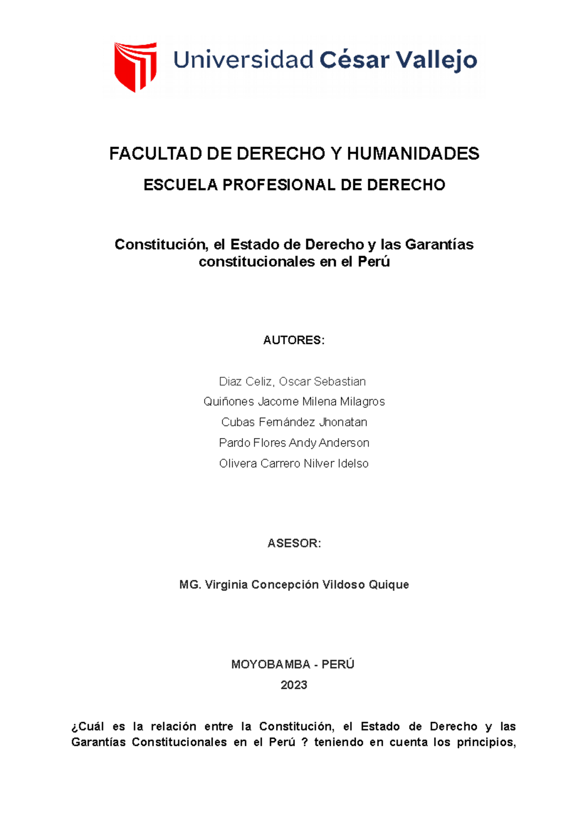 Facultad DE Derecho Y Humanidades - FACULTAD DE DERECHO Y HUMANIDADES ESCUELA PROFESIONAL DE ...