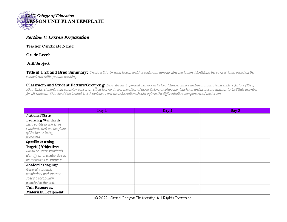ECE-455-T5-Unit Plan Template 3day - GCU College of Education LESSON ...