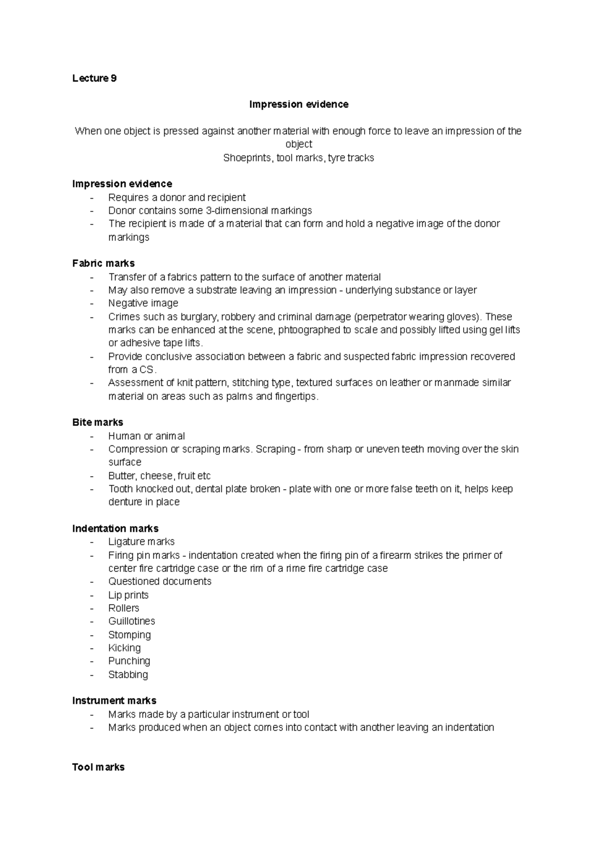 Impression Evidence - Lecture 9 Impression evidence When one object is ...