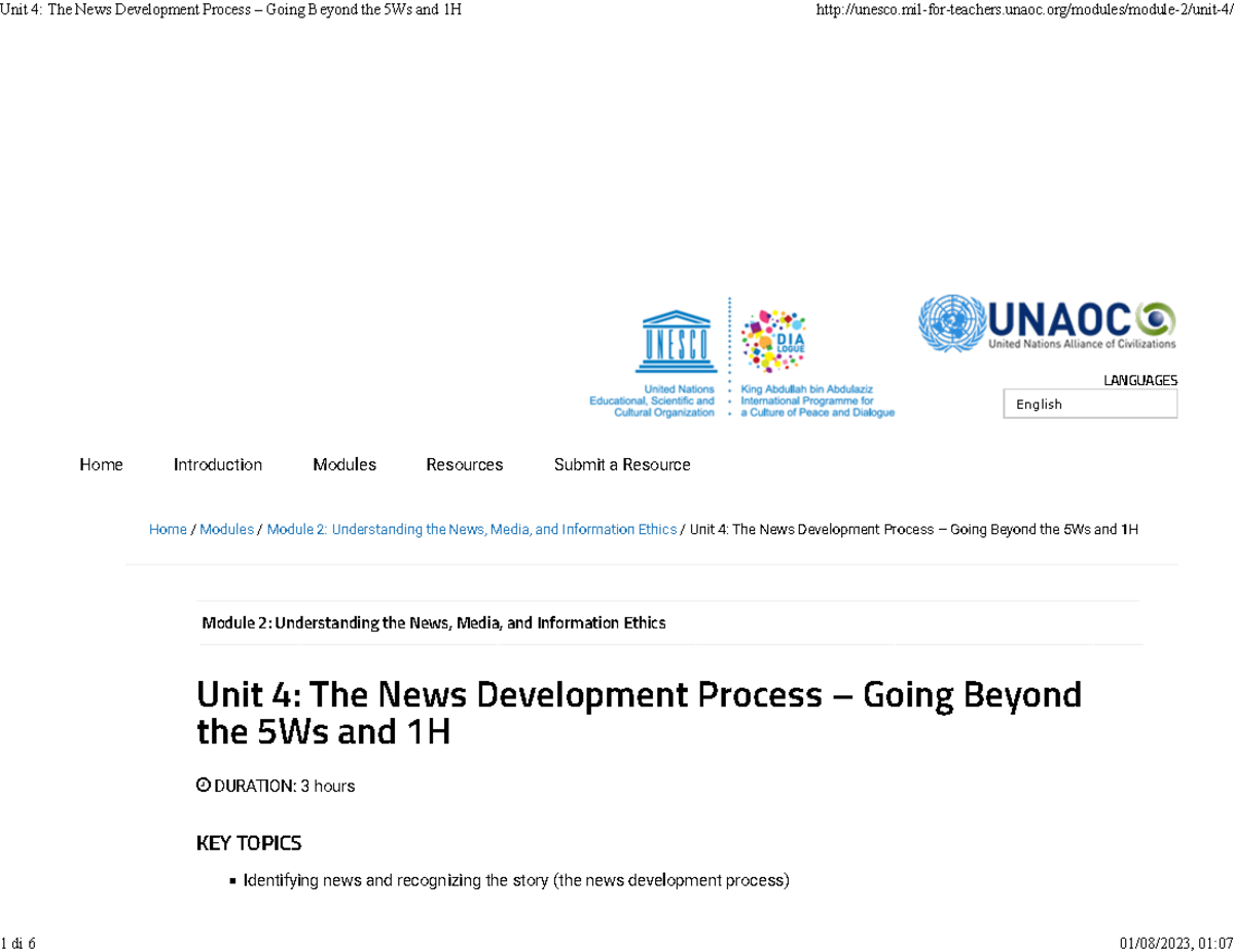 Unit 4 The News Development Process – Going Beyond the 5Ws and 1H ...