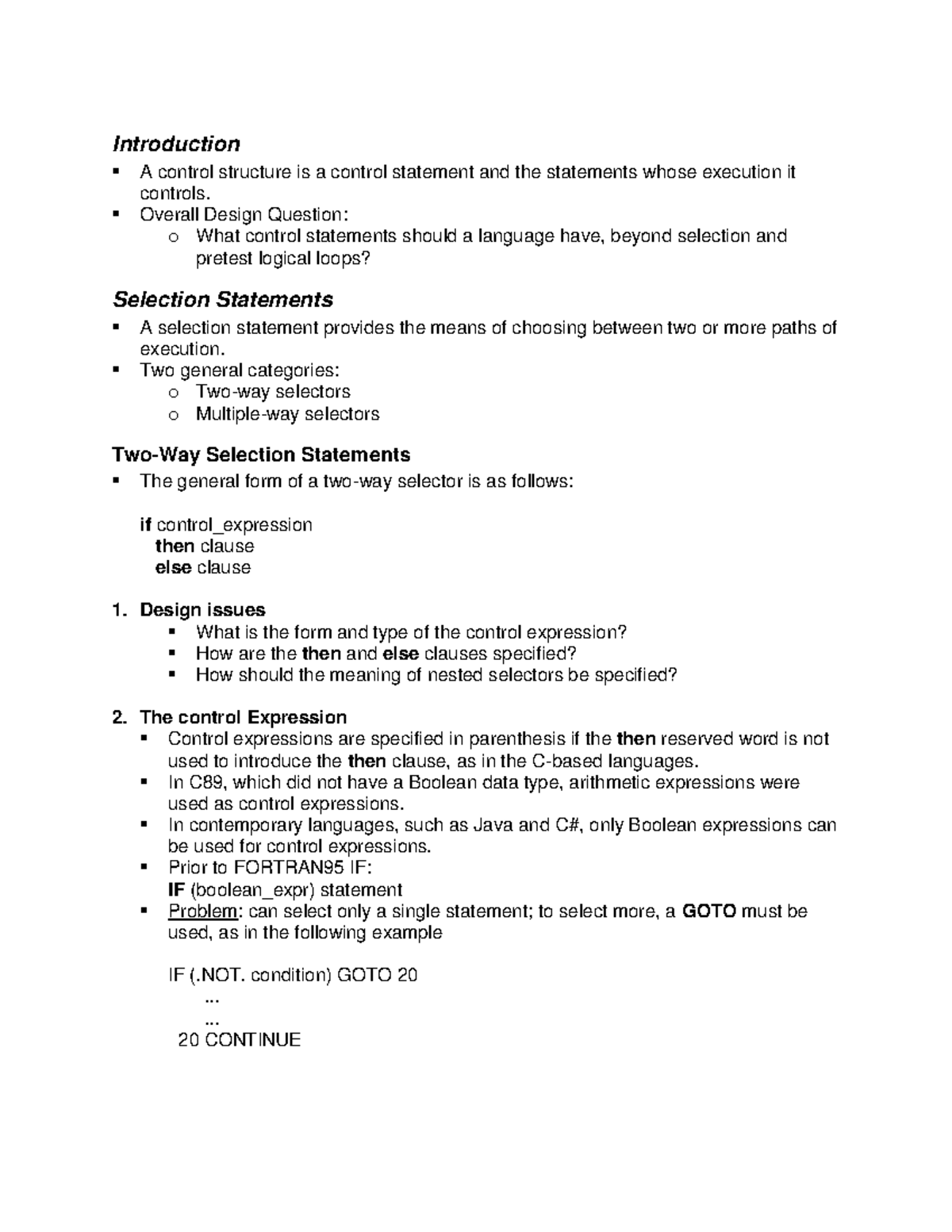 3 1 Statement Level Control Structures Introduction A Control Structure Is A Control