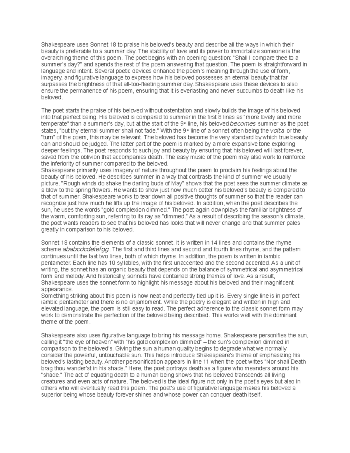 Sonnet 18 - Learning materials - Shakespeare uses Sonnet 18 to praise ...