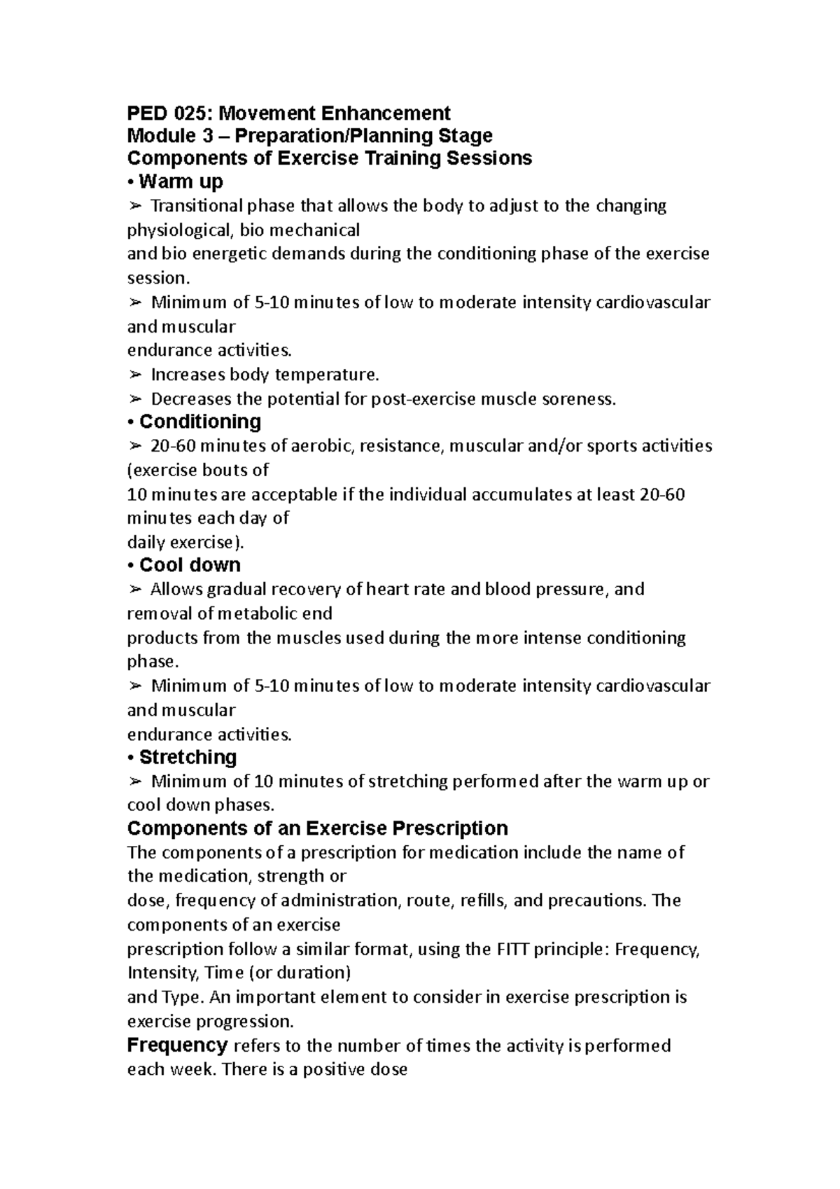 PED 025 Module 3 - PED 025: Movement Enhancement Module 3 – Preparation ...