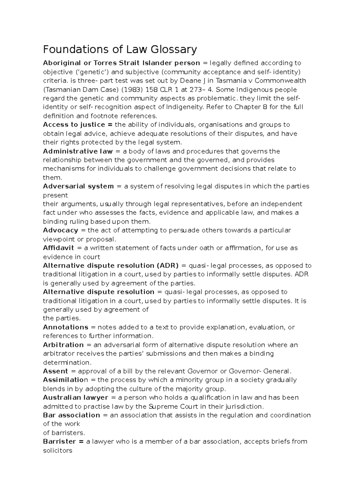 Foundations of Law Glossary copy - Foundations of Law Glossary ...