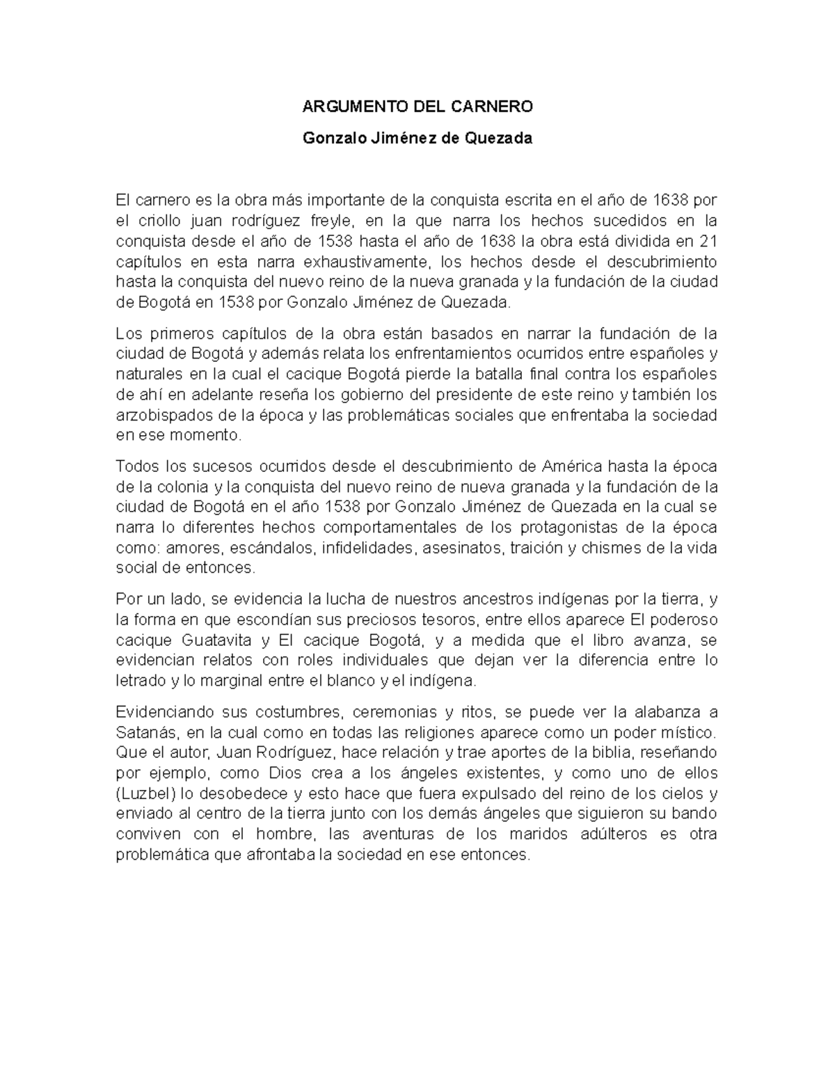 Argumento DEL Carnero - ARGUMENTO DEL CARNERO Gonzalo de Quezada El ...