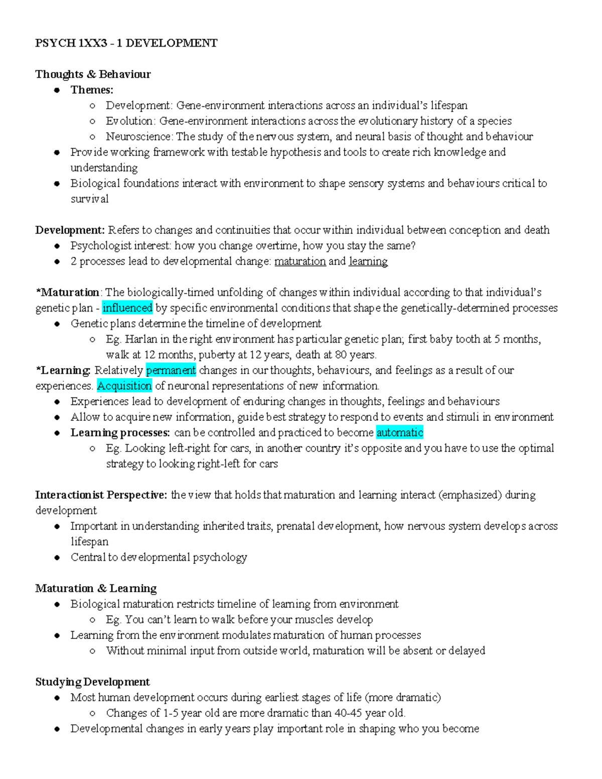 PSYCH 1XX3 - 1 Development - PSYCH 1XX3 - 1 DEVELOPMENT Thoughts ...