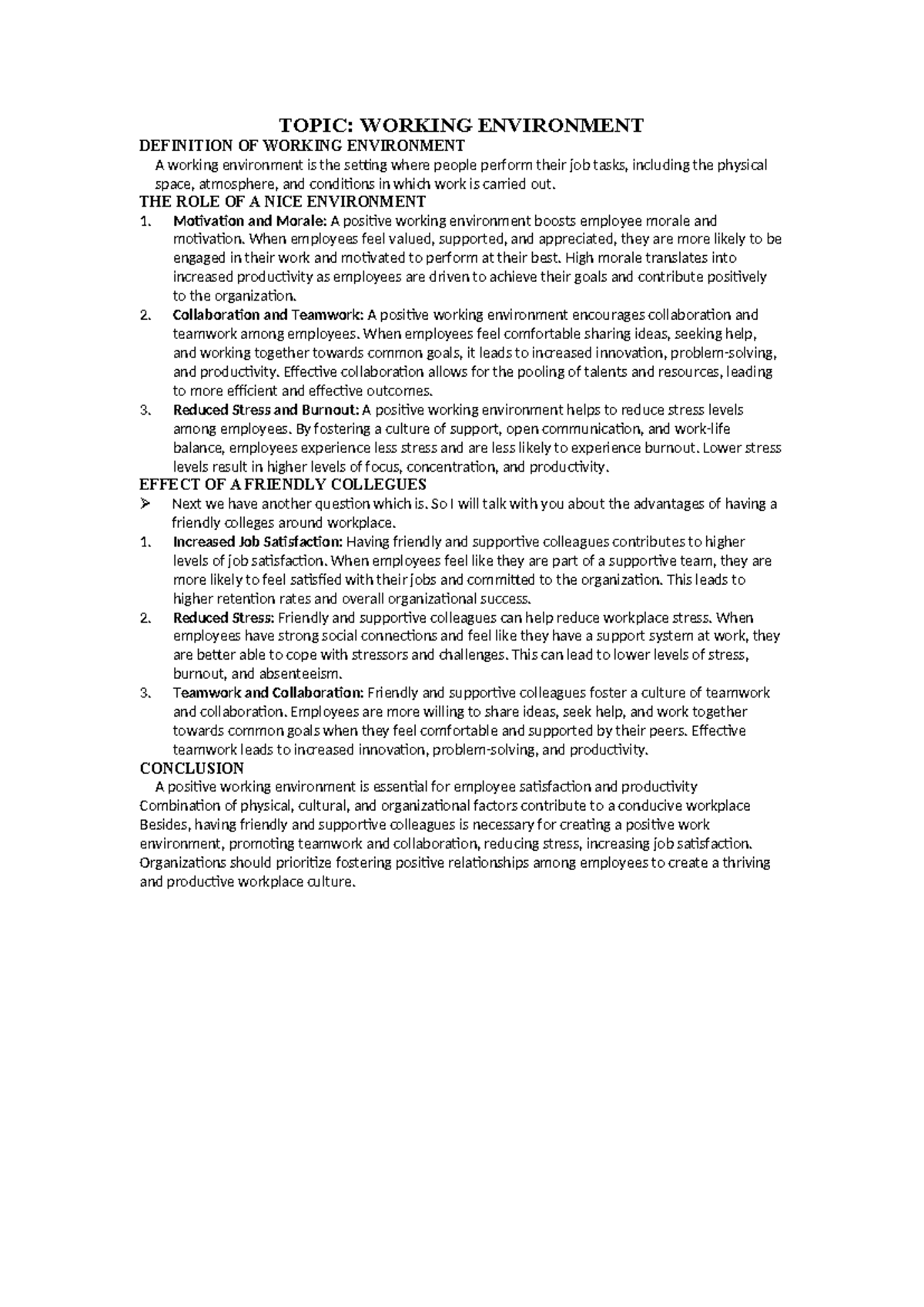 Script - hâhhahhahaha - TOPIC: WORKING ENVIRONMENT DEFINITION OF ...