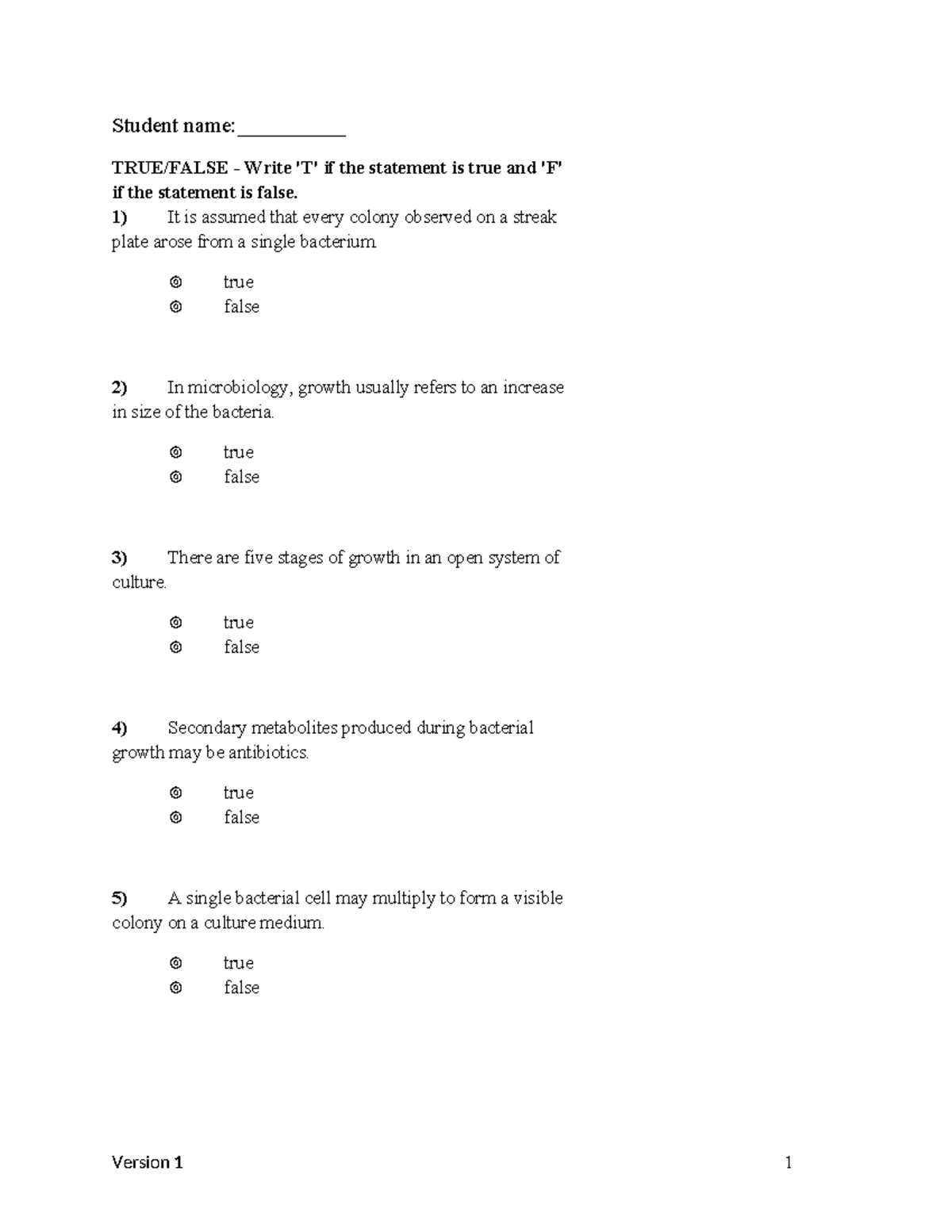 Chapter 4 Question Bank - Student name:__________ TRUE/FALSE - Write 'T ...