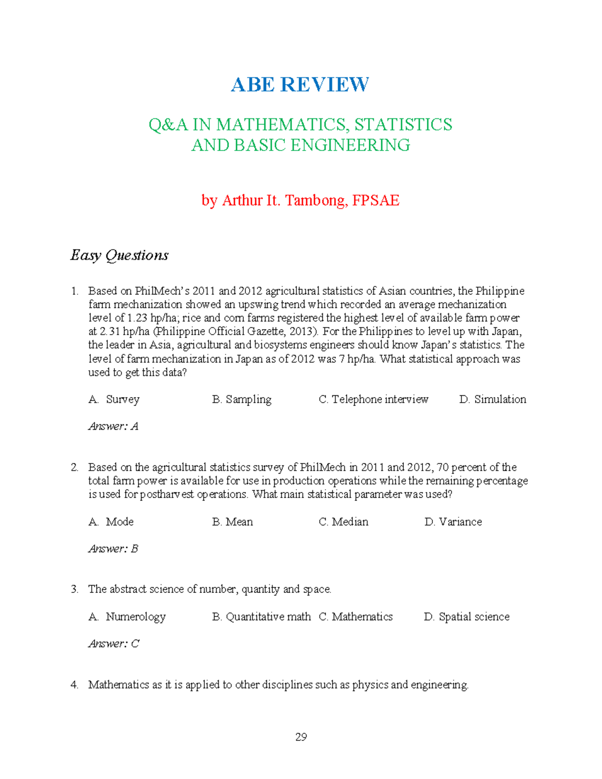 QA in Mathematics Statistics and Basic Engineering Part A by Engr - ABE ...