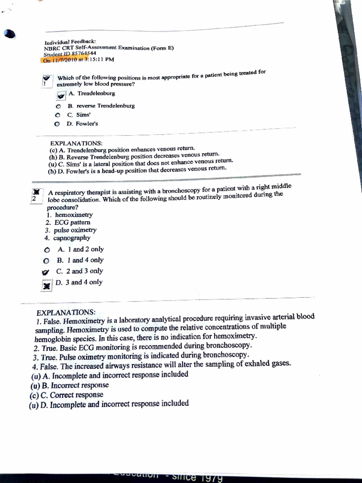 Nbrc crt- self assesment examination Form E - Individual Feedback: NBRC ...