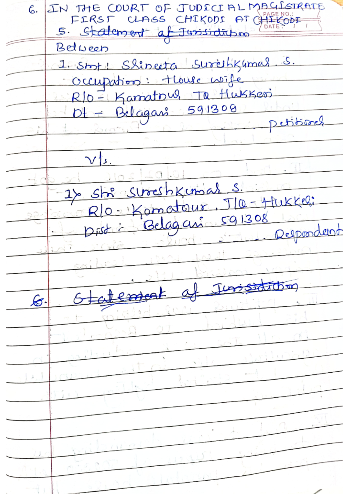 Moot court - 6. IN THE COURT OF JUDICIAL MAGISTRATE FIRST CLASS CHIKODI ...