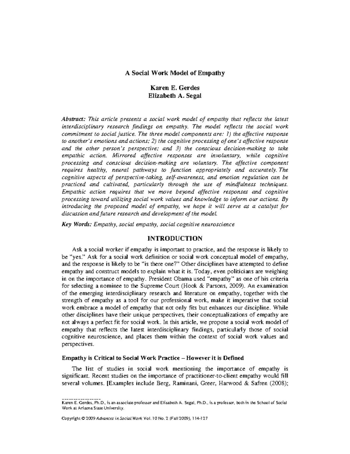 A Social Work Model for Empathy - A Social Work Model of Empathy Karen ...