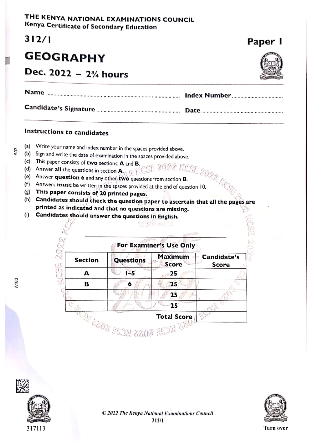 GEO-PP1 - KcseGeo pp1 - THE KENYA NATIONAL EXAMINATIONS COUNCIL Kenya ...