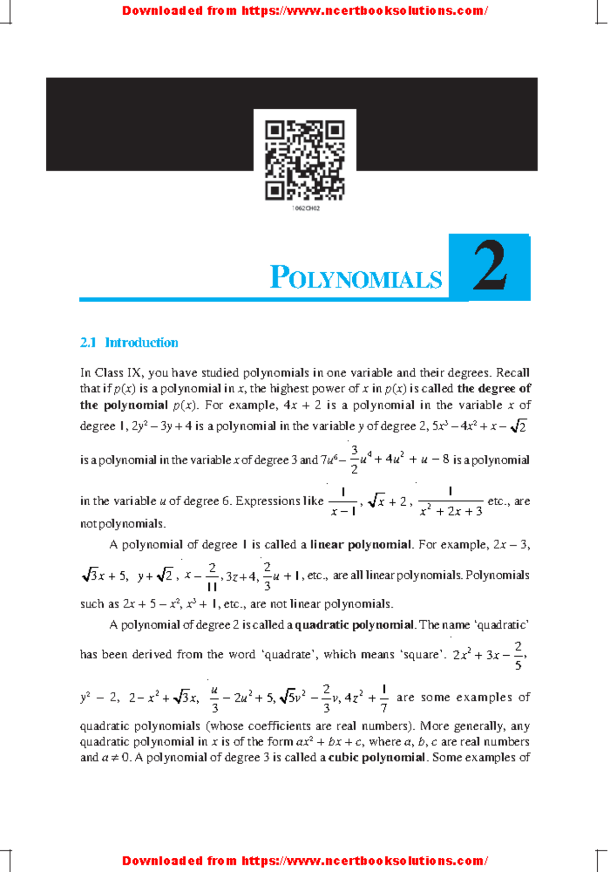 Ncert Class 10 Maths Polynomials - ncertbooksolutions 20 MATHEMATICS 2 ...