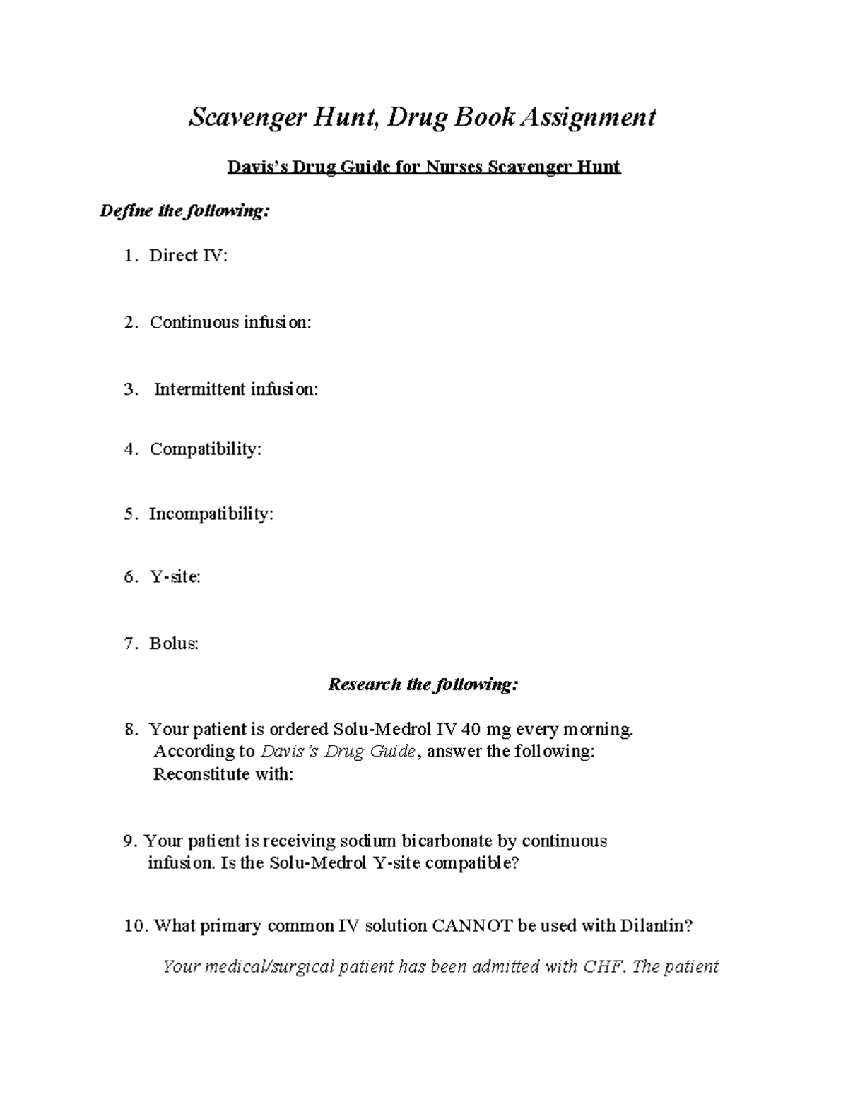 Revised Scavenger Hunt 20231 - Scavenger Hunt, Drug Book Assignment ...