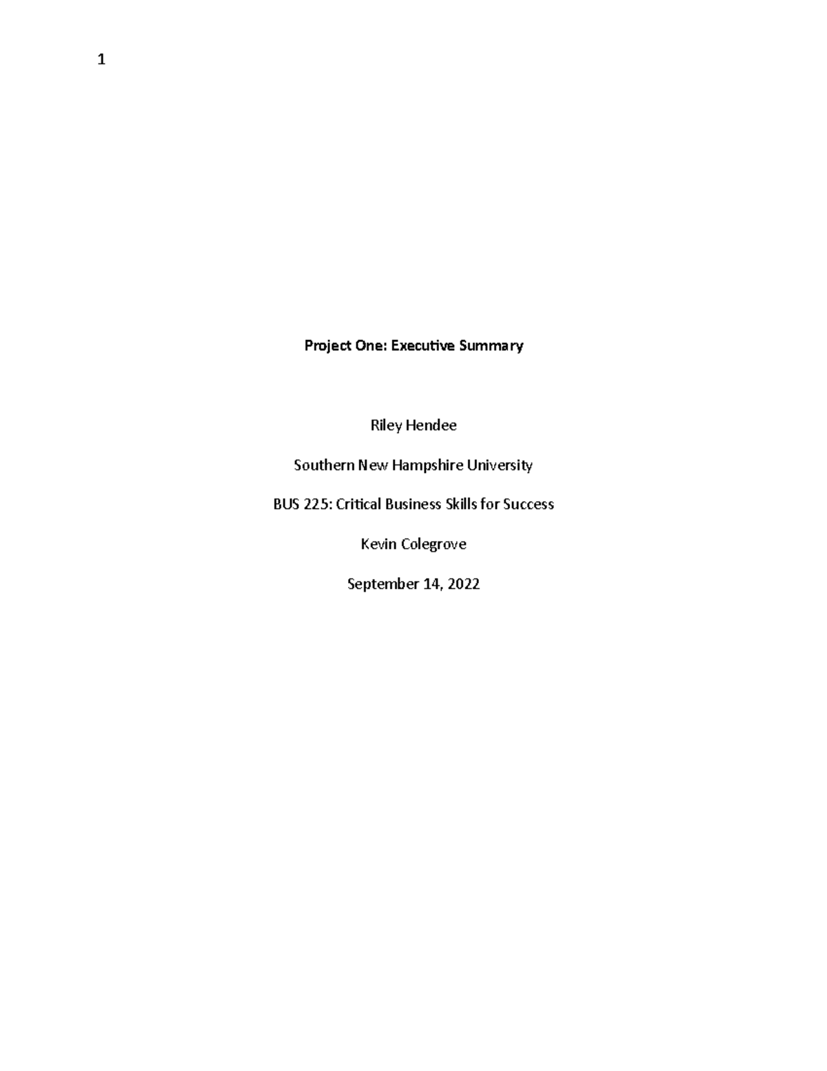 Project One Template - Executive Summary - Perfect Score 100% - Project ...