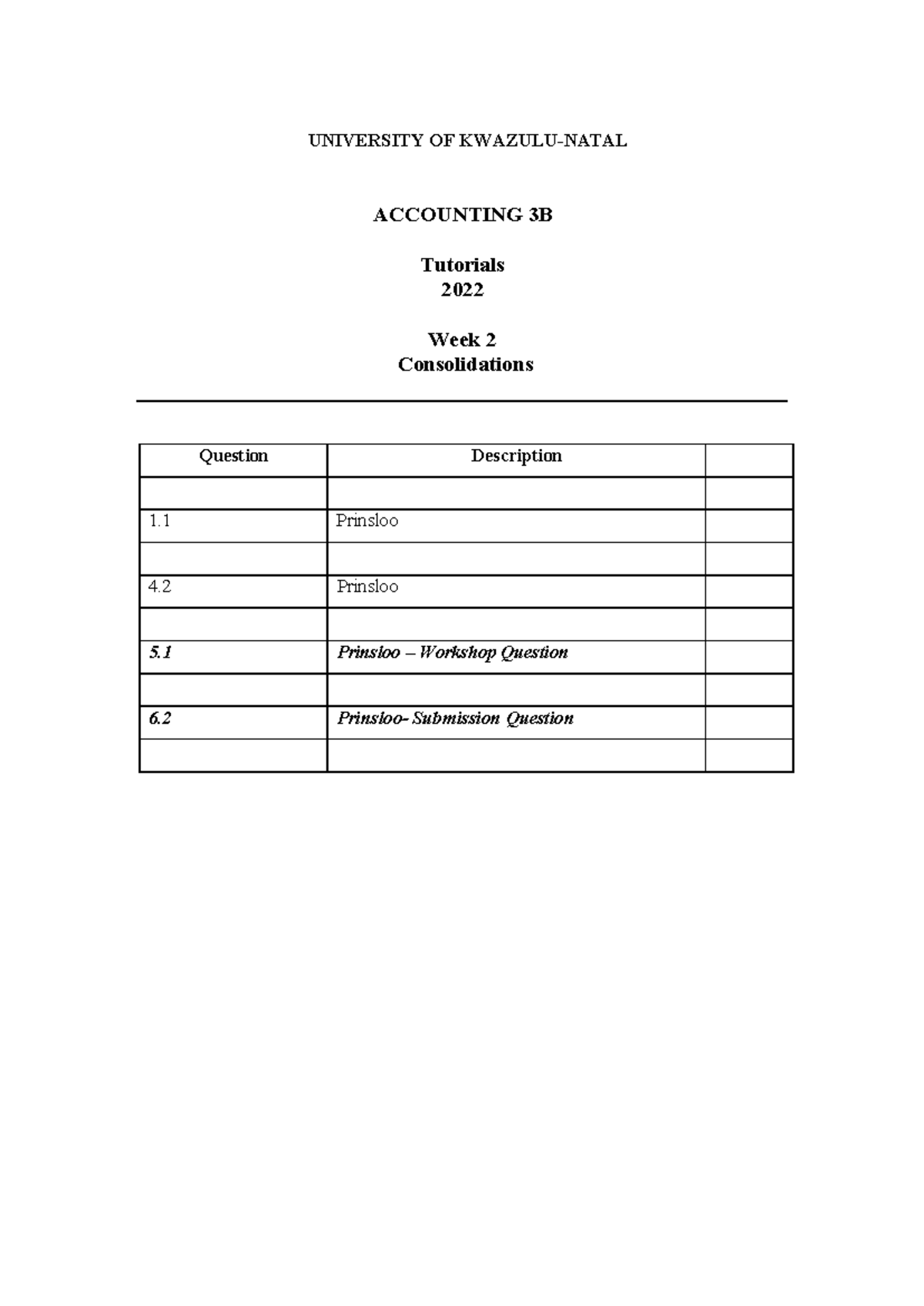 Week 2 - Tutorial Pack - .... - UNIVERSITY OF KWAZULU-NATAL ACCOUNTING 3B Tutorials 2022 Week 2 ...