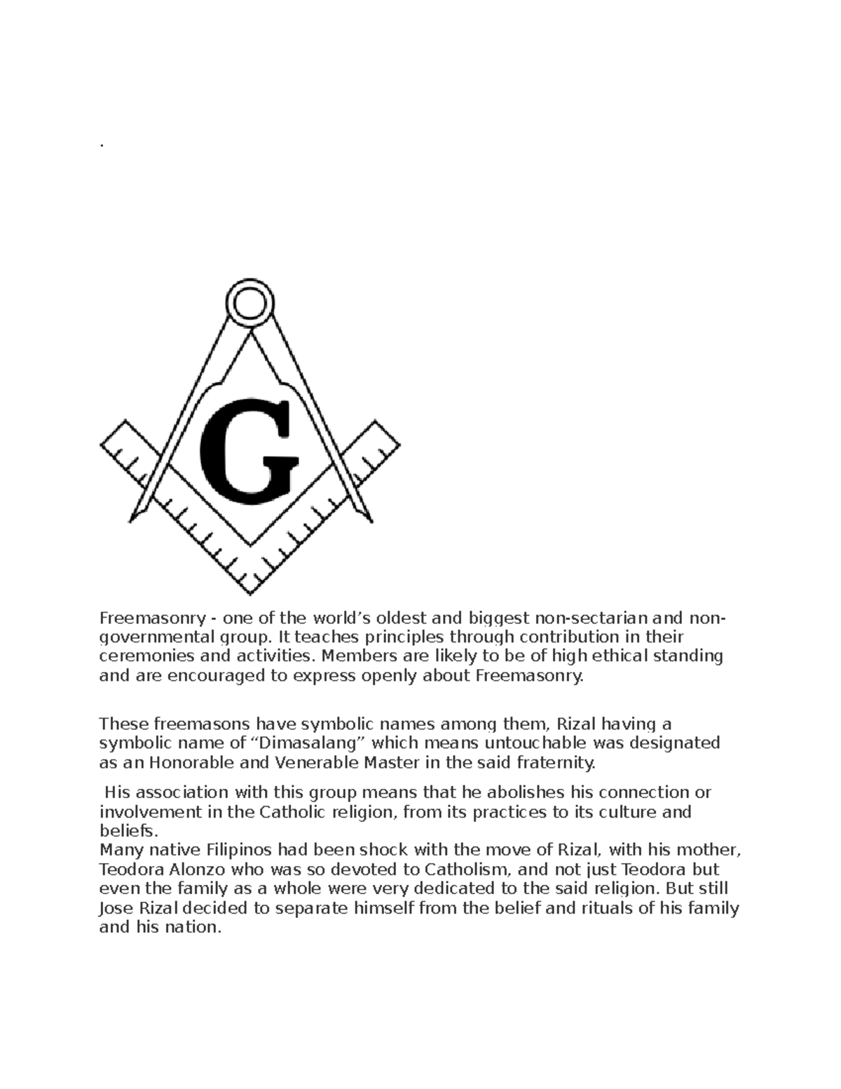Rizal Retraction - . Freemasonry - one of the world’s oldest and ...