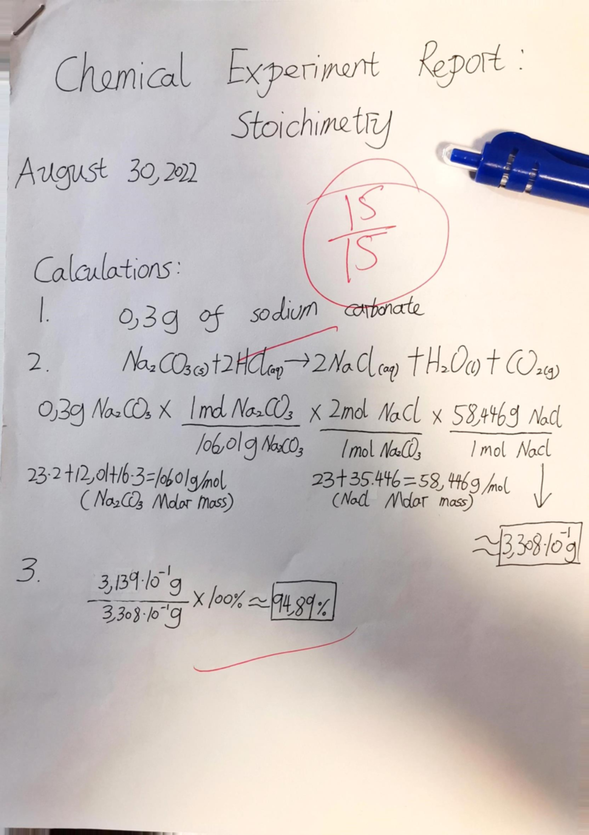 Stoichiometry - lab - Chomical Atcgug 3032022 Calcula±10/1S I C), 3 g 2 ...