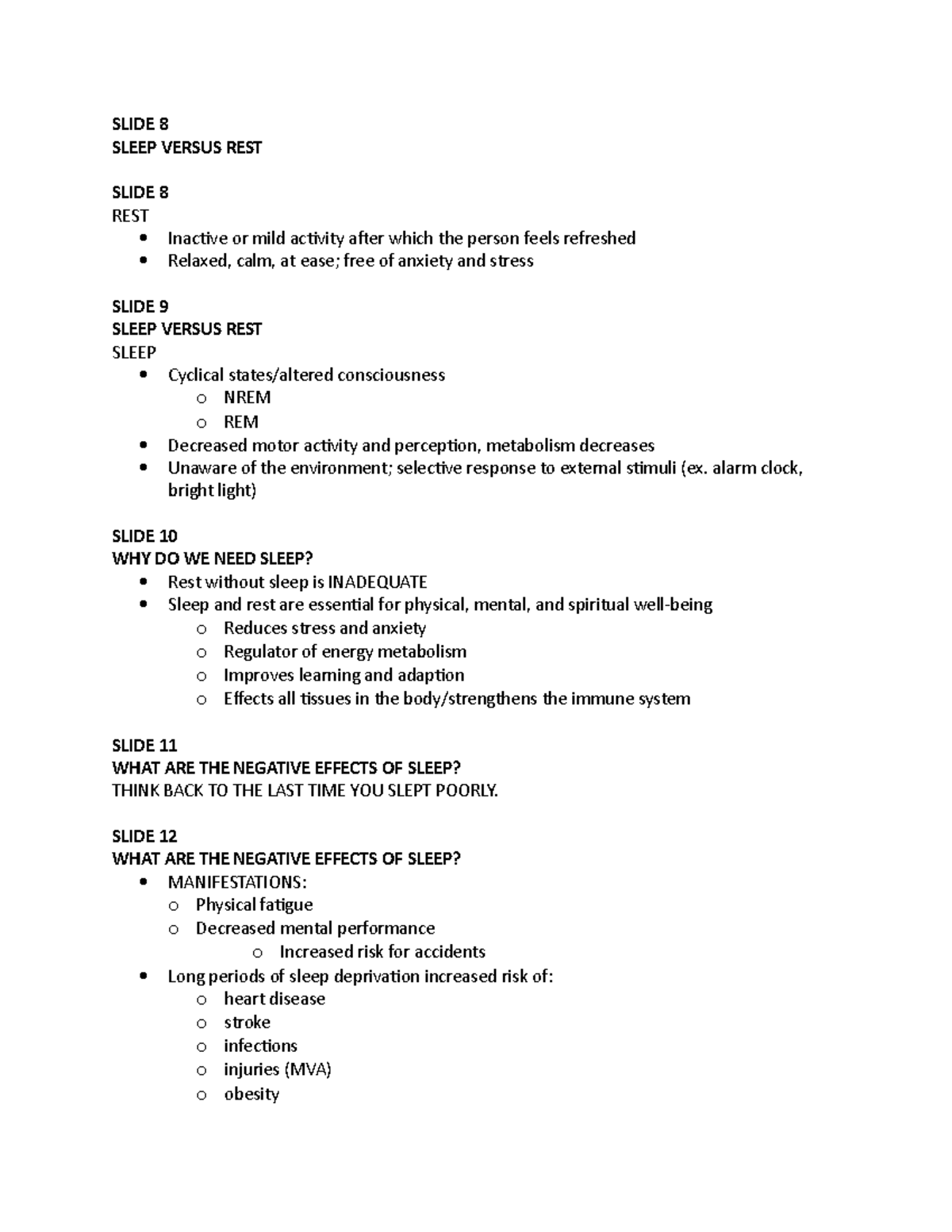 Module 10- Rest and Sleep - SLIDE 8 SLEEP VERSUS REST SLIDE 8 REST ...