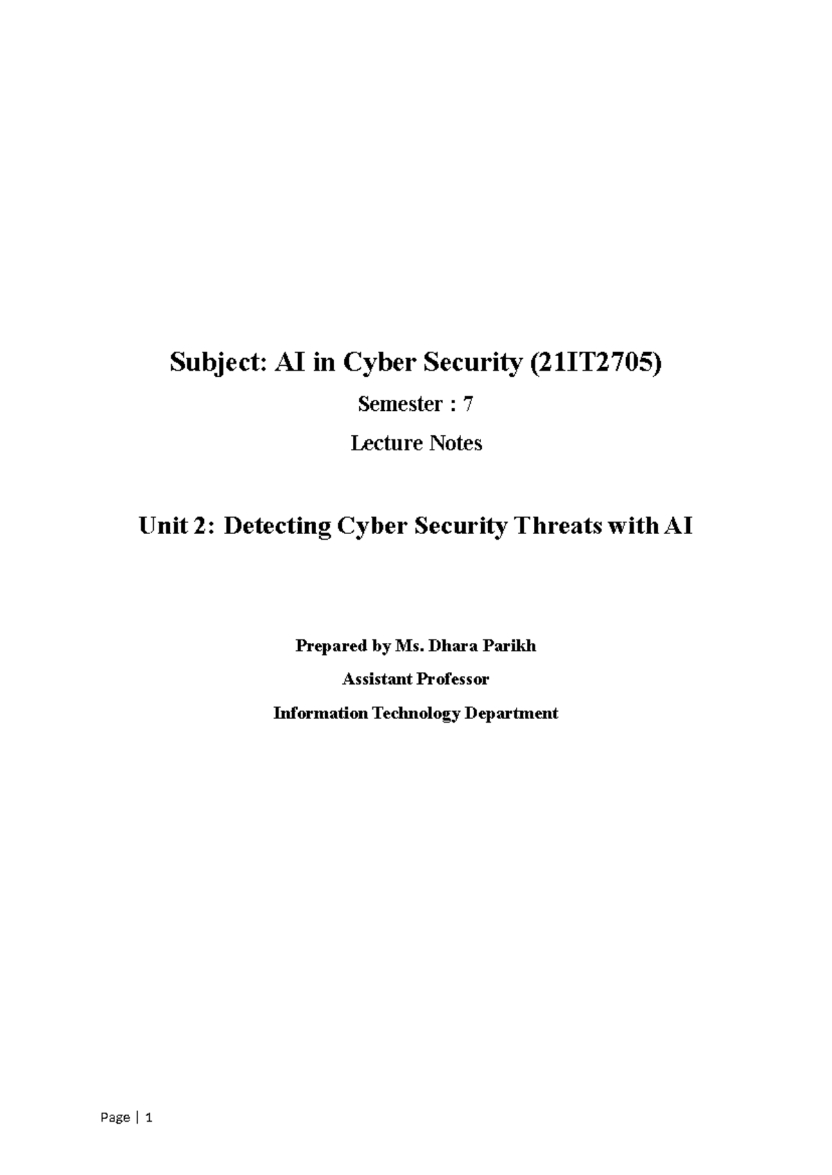 Module 2 Lecture Notes Subject Ai In Cyber Security 21it2705 Semester 7 Lecture Notes