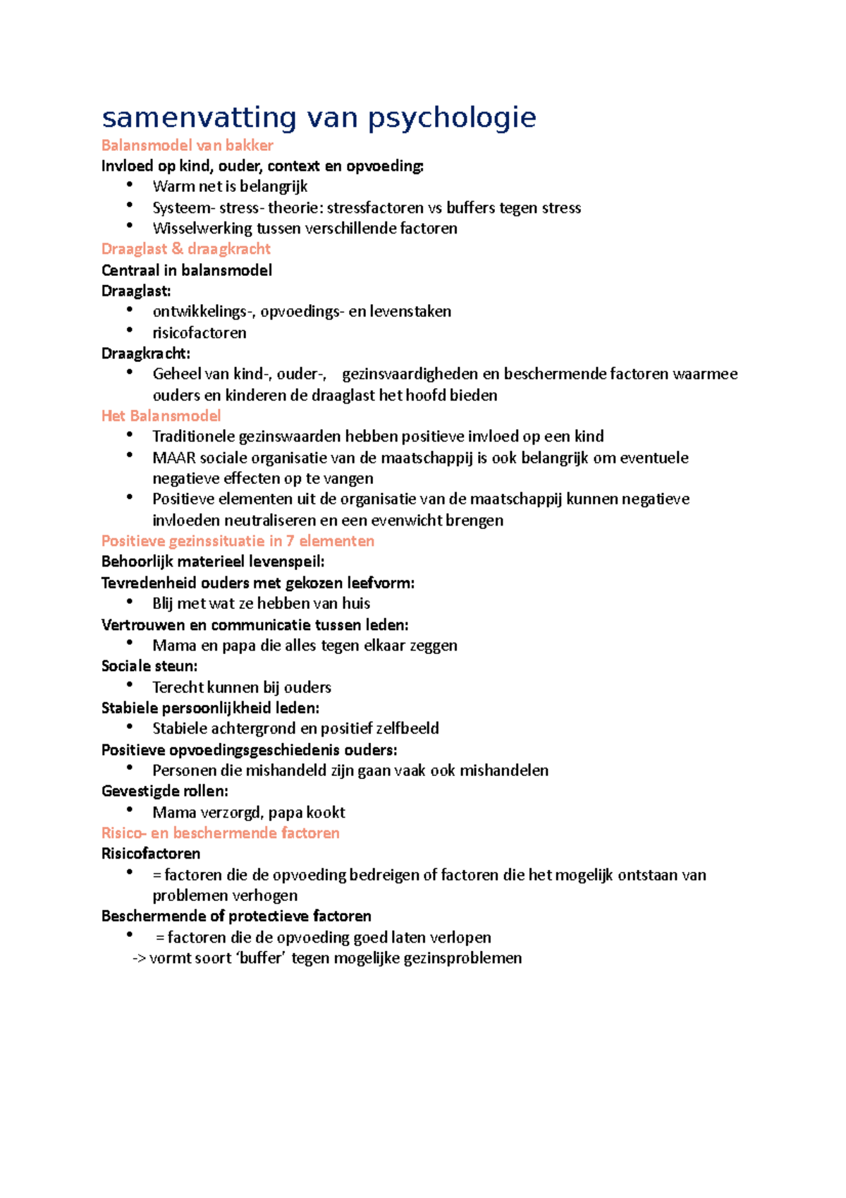 Samenvatting van psychologie - samenvatting van psychologie Balansmodel ...