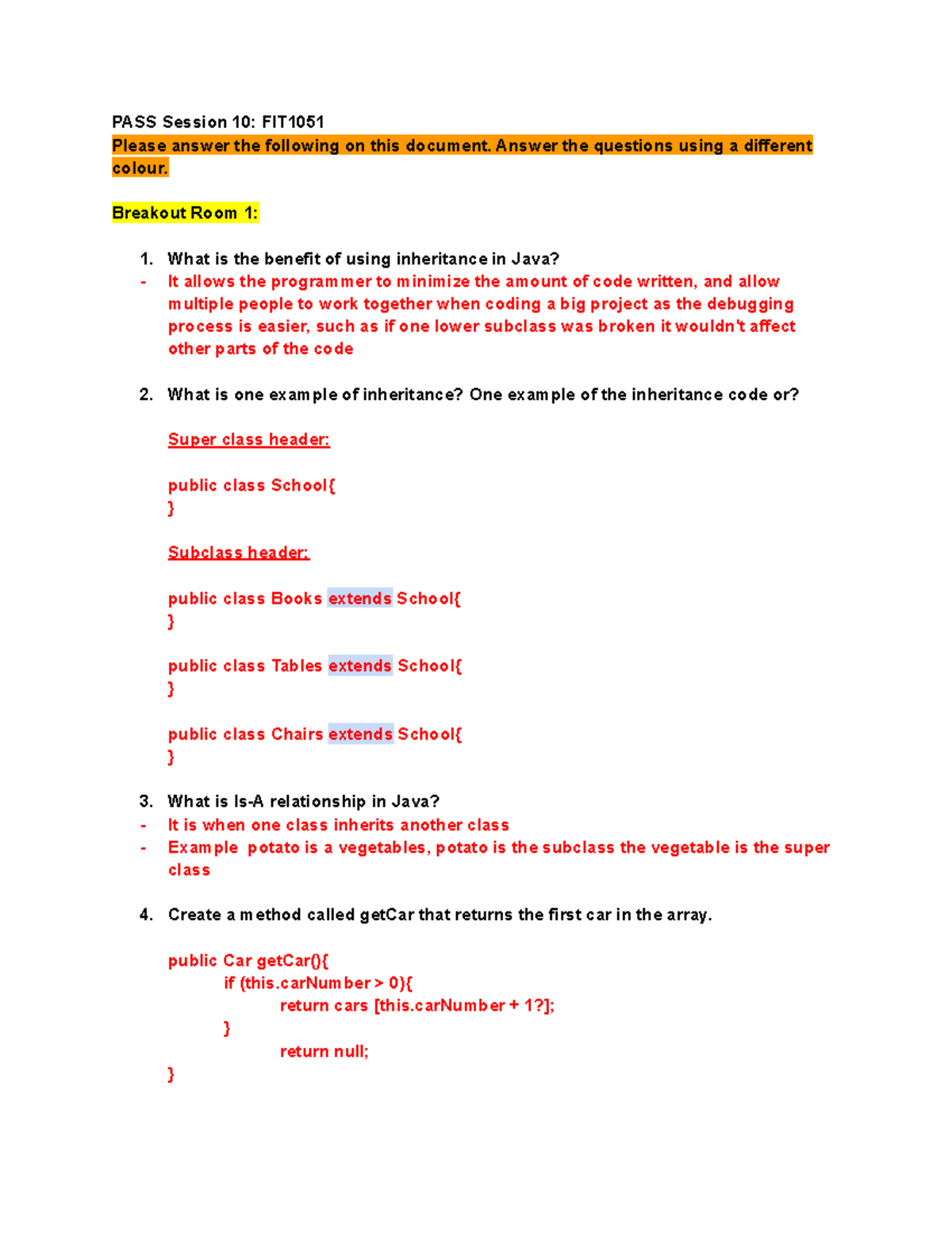 Session 10- G2 Practice questions - PASS Session 10: FIT Please answer ...