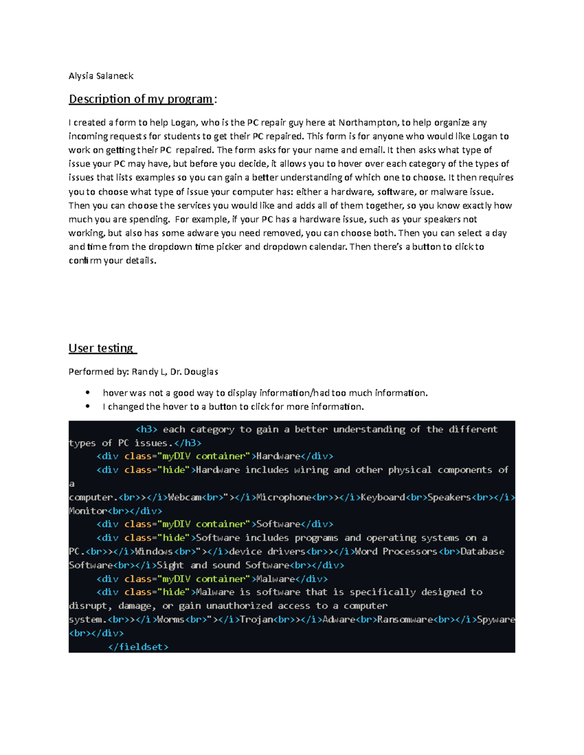 User Test A User Test Example In Javascript Alysia Salaneck