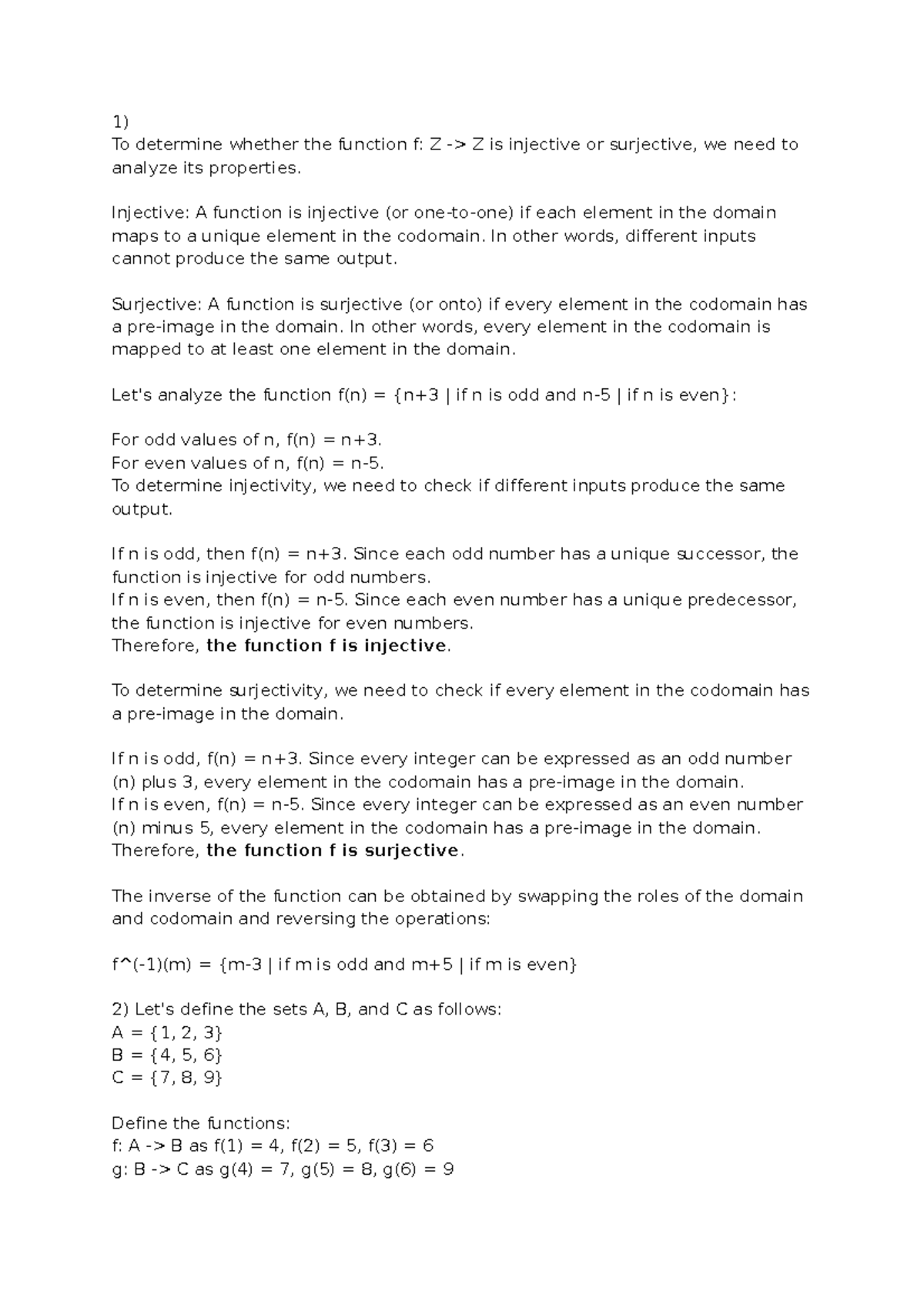 Unit 2 - Learning journal - 1) To determine whether the function f: Z -> Z is injective or - Studocu