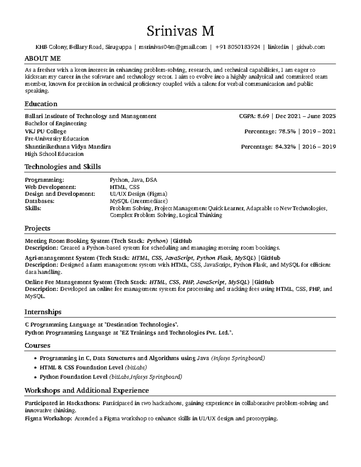 Render CV Engineering Resumes iTheme 1 - Srinivas M KHB Colony, Bellary Road, Siruguppa | - Studocu